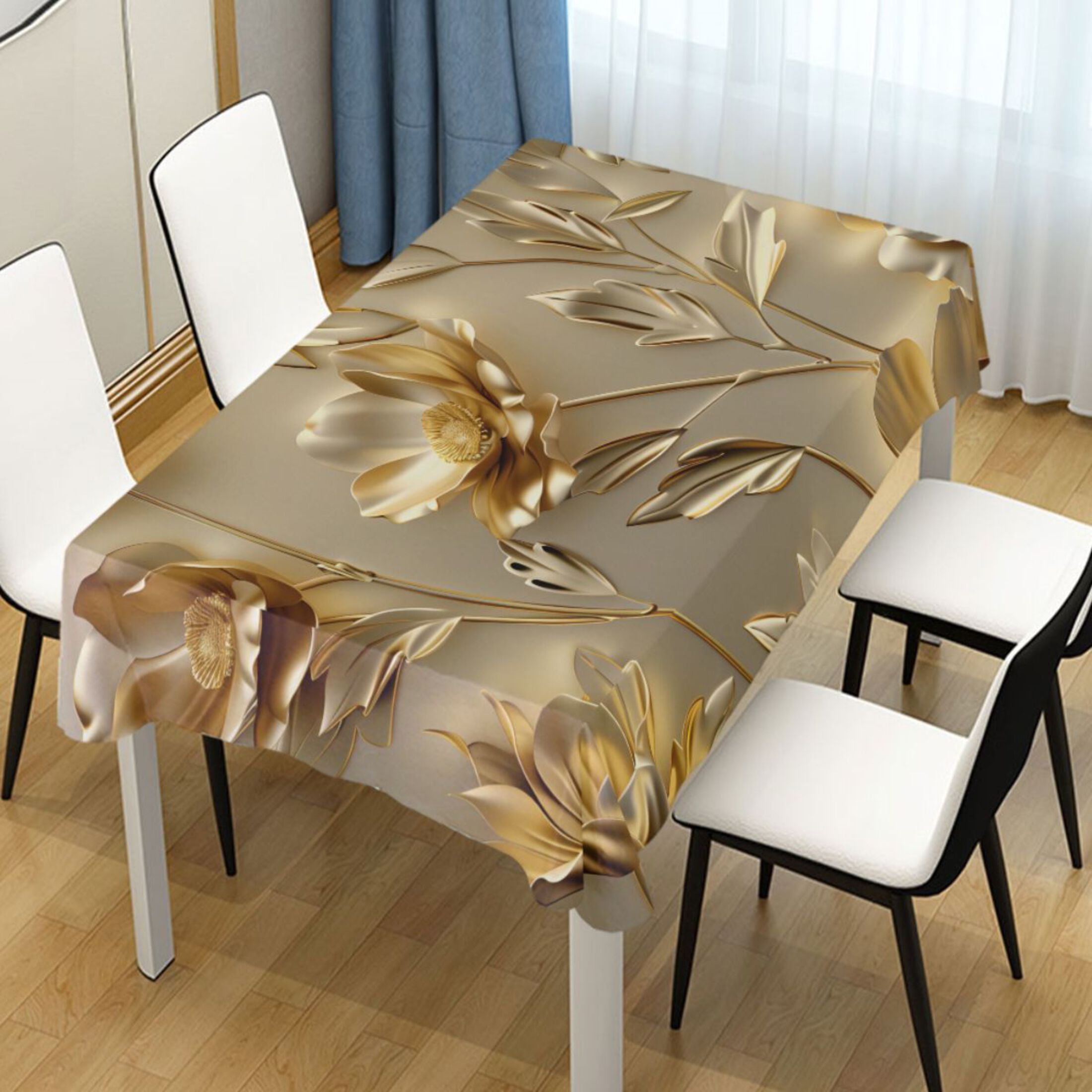 Ryvnso Luxury Gold Flower Rectangle Table Cloth Tablecover Dinning ...