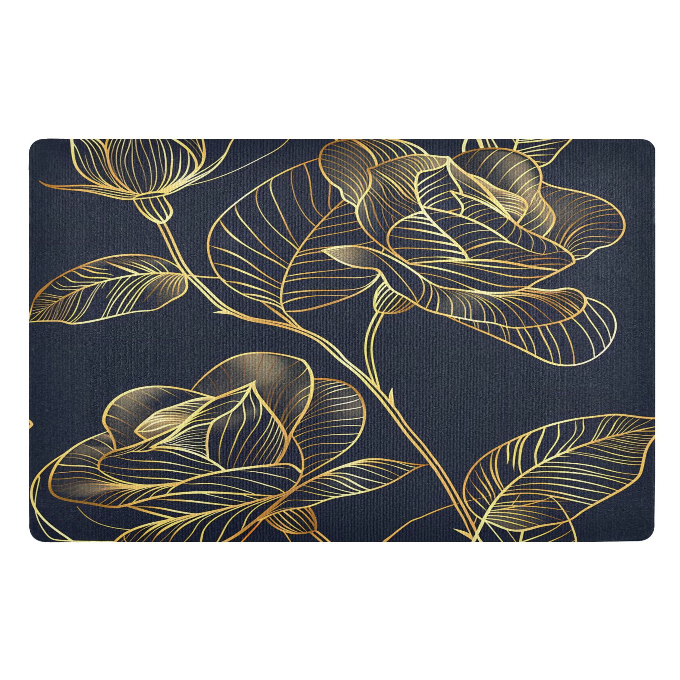 Ryvnso Luxury Golden Rose Flower Door Mats Outdoor Indoor Entrance Low ...