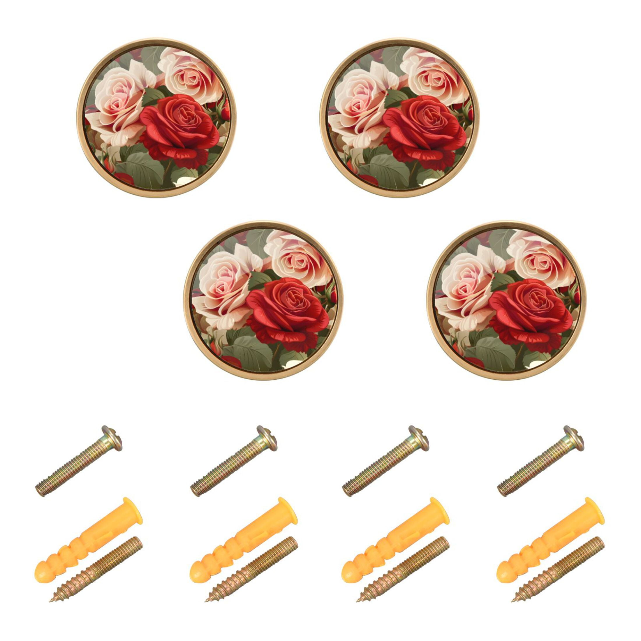 Ryvnso Luxury Roses Flower Cabinet Knobs Kitchen Door Round Pulls ...