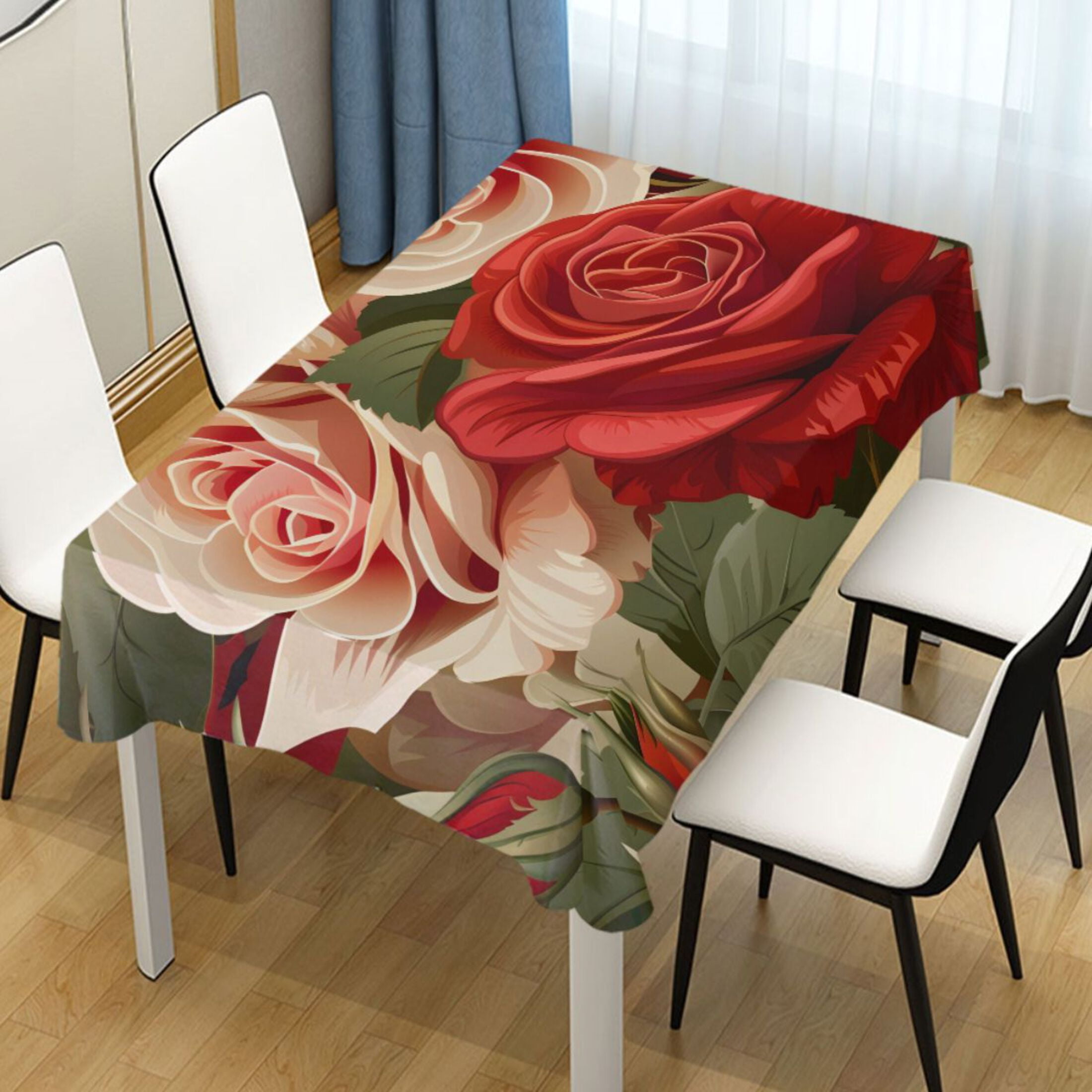 Ryvnso Luxury Roses Flower Rectangle Table Cloth Tablecover Dinning ...