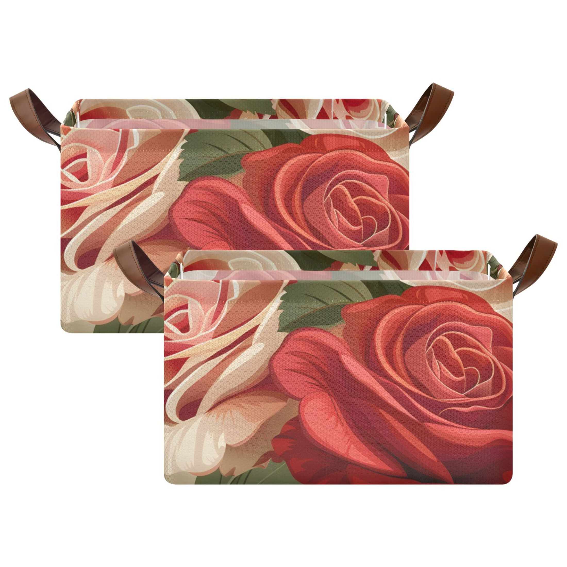 Ryvnso Luxury Roses Flower Storage Bins Large Basket Foldable Cube Toys ...