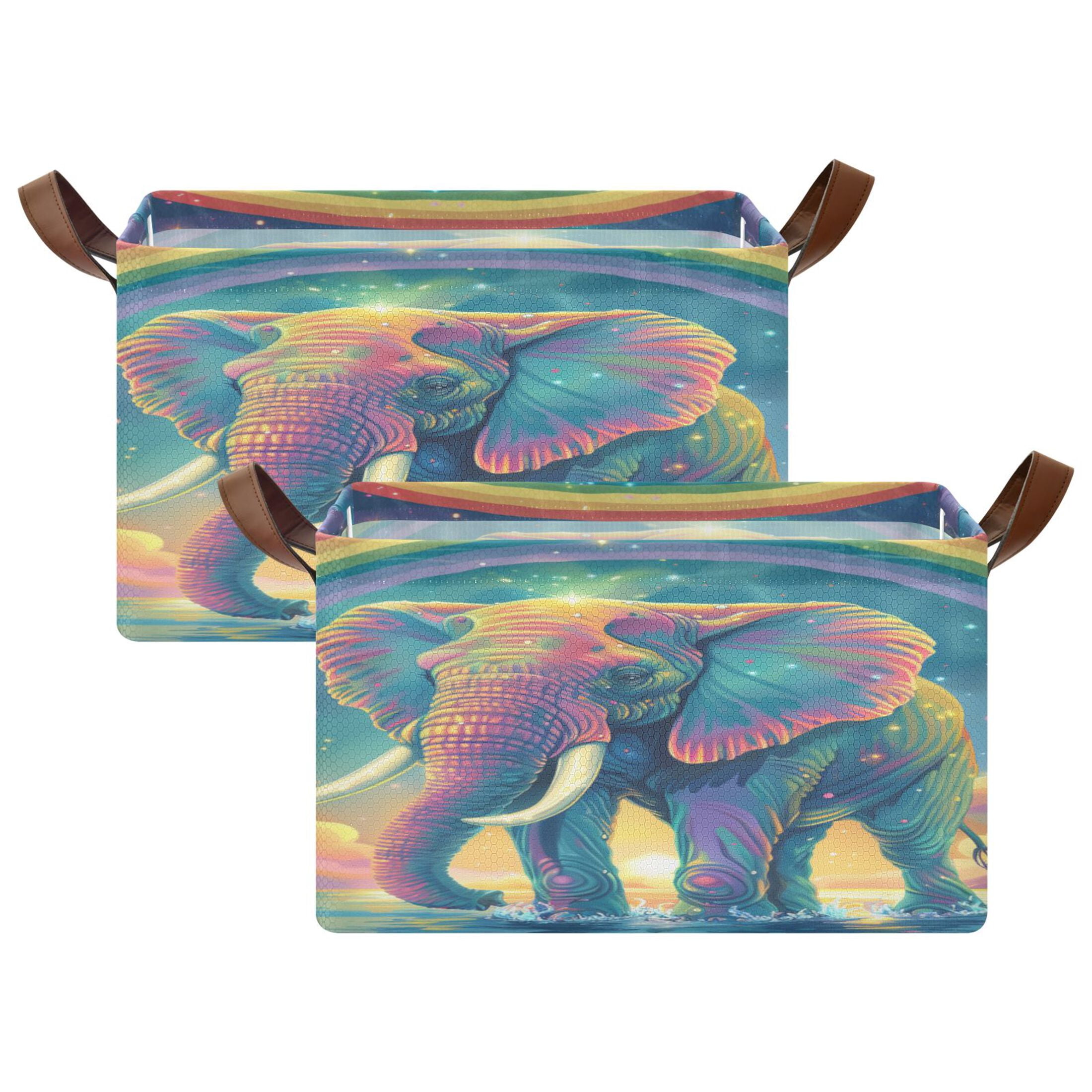 Ryvnso Magic Elephant with Rainbow Storage Bins Large Basket Foldable ...