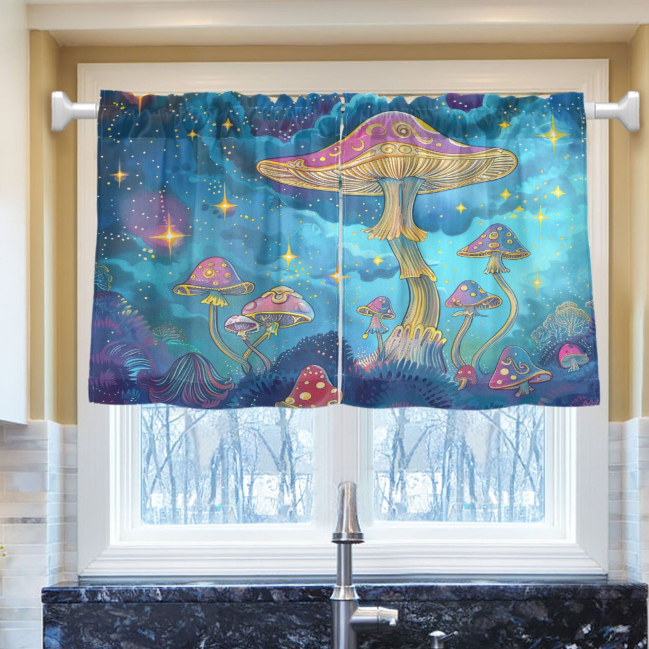 Ryvnso Magic Mushroom Stars Half Curtains Sets Tier 2 Panels Short ...