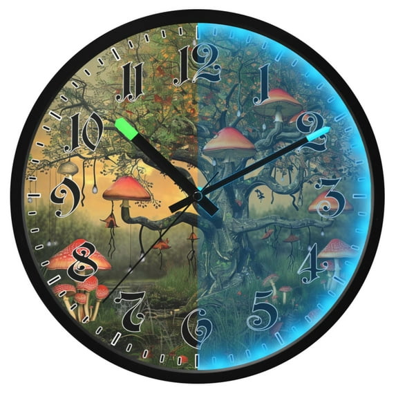 Ryvnso Magic Mushroom on Tree 12 Inch Night Light Wall Clock Luminous ...