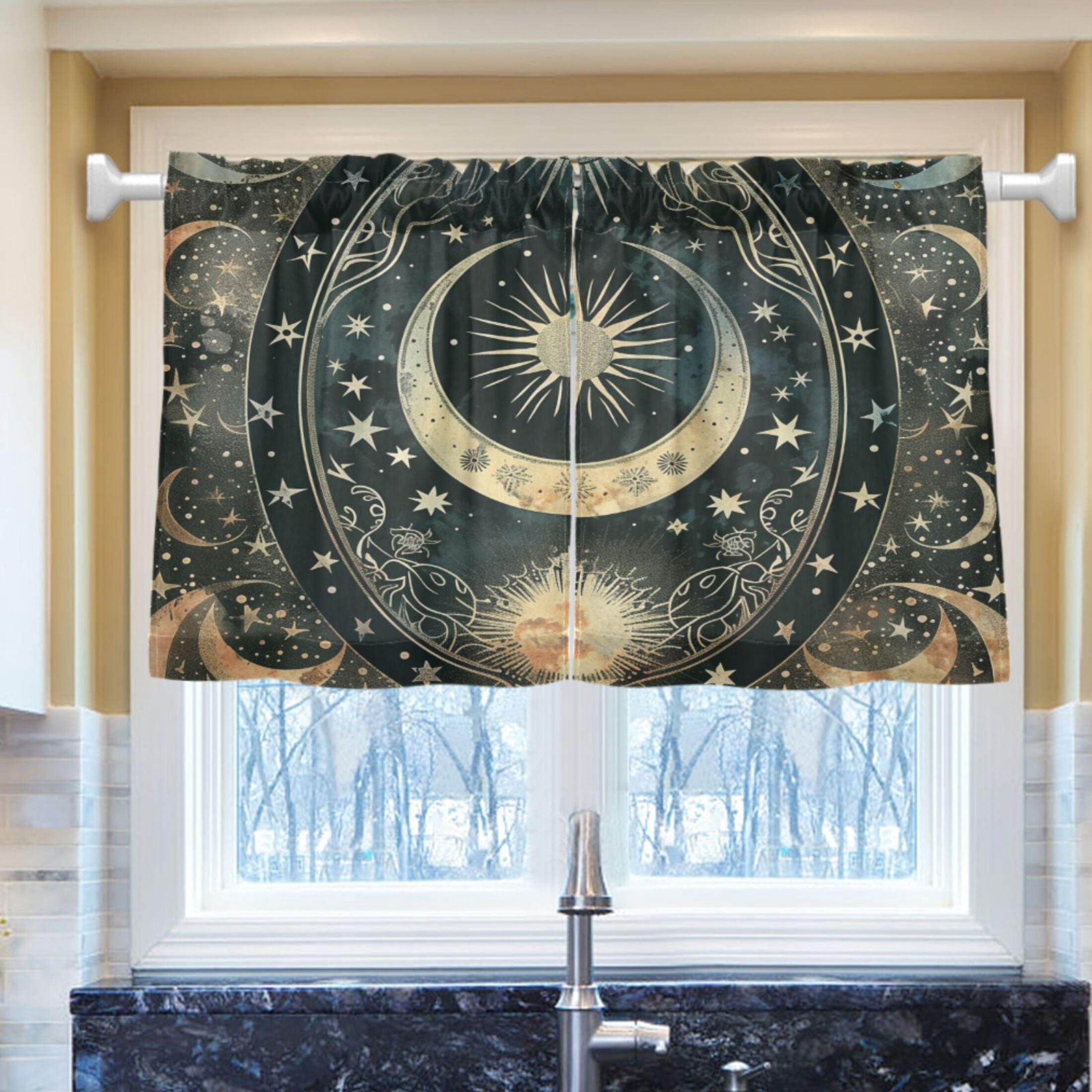 Ryvnso Magical Bohomia Moon and Star Half Curtains Sets Tier 2 Panels ...