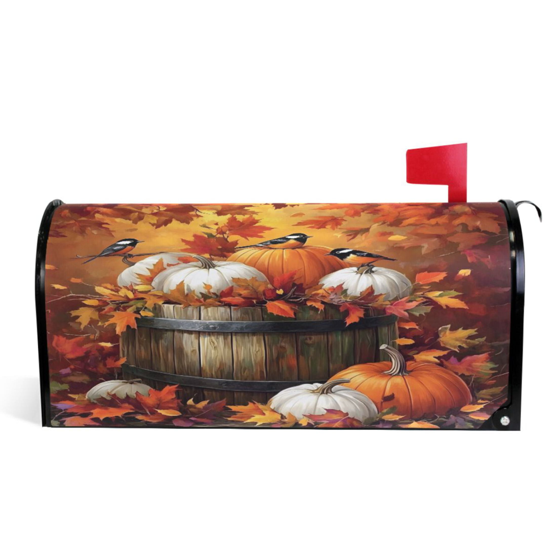 Ryvnso Mailbox Cover Birds Autumn Leaves Pumpkins Magnetic Mailbox Wrap ...