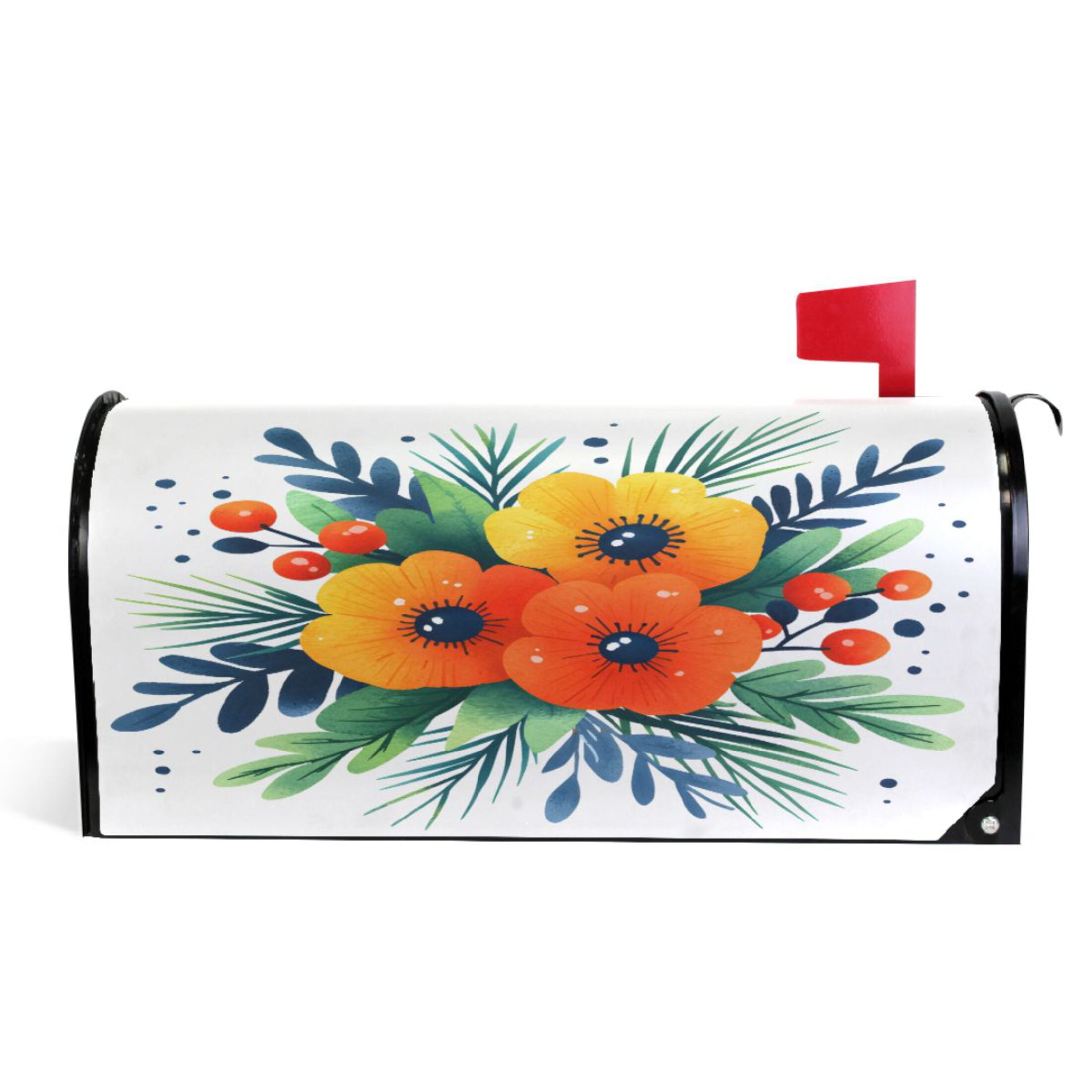 Ryvnso Mailbox Cover Magnetic Watercolor Flowers Mailbox Wrap Large ...