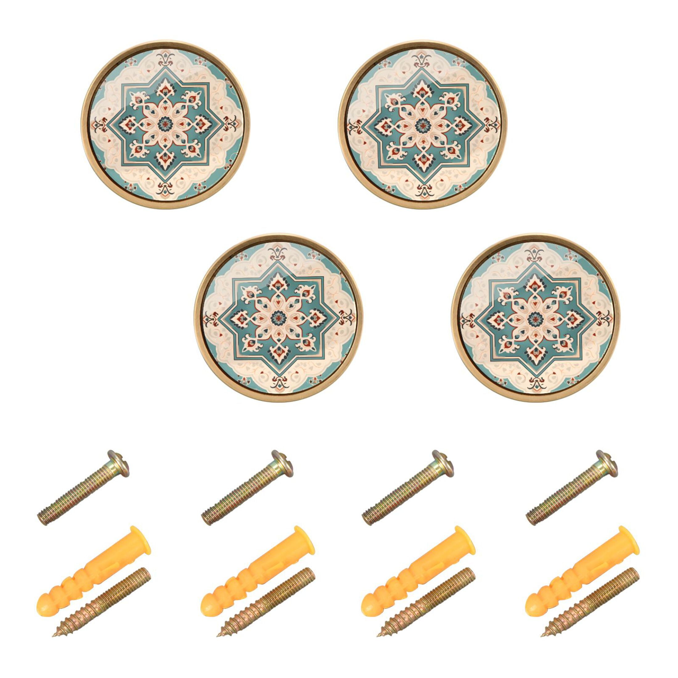 Ryvnso Mandala Bohomia Flower Blue Cabinet Knobs Kitchen Door Round ...