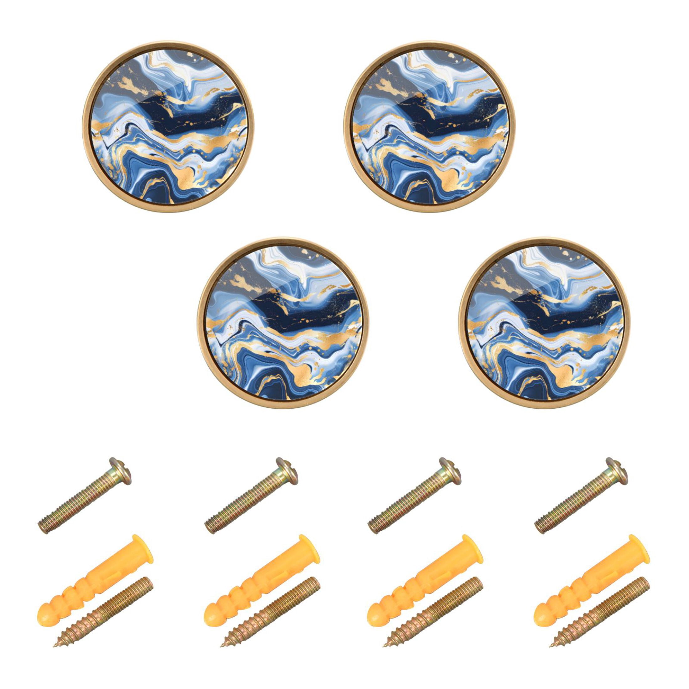 Ryvnso Marble Blue Gold White Abstract Cabinet Knobs Kitchen Door Round Pulls Drawers Dresser ...