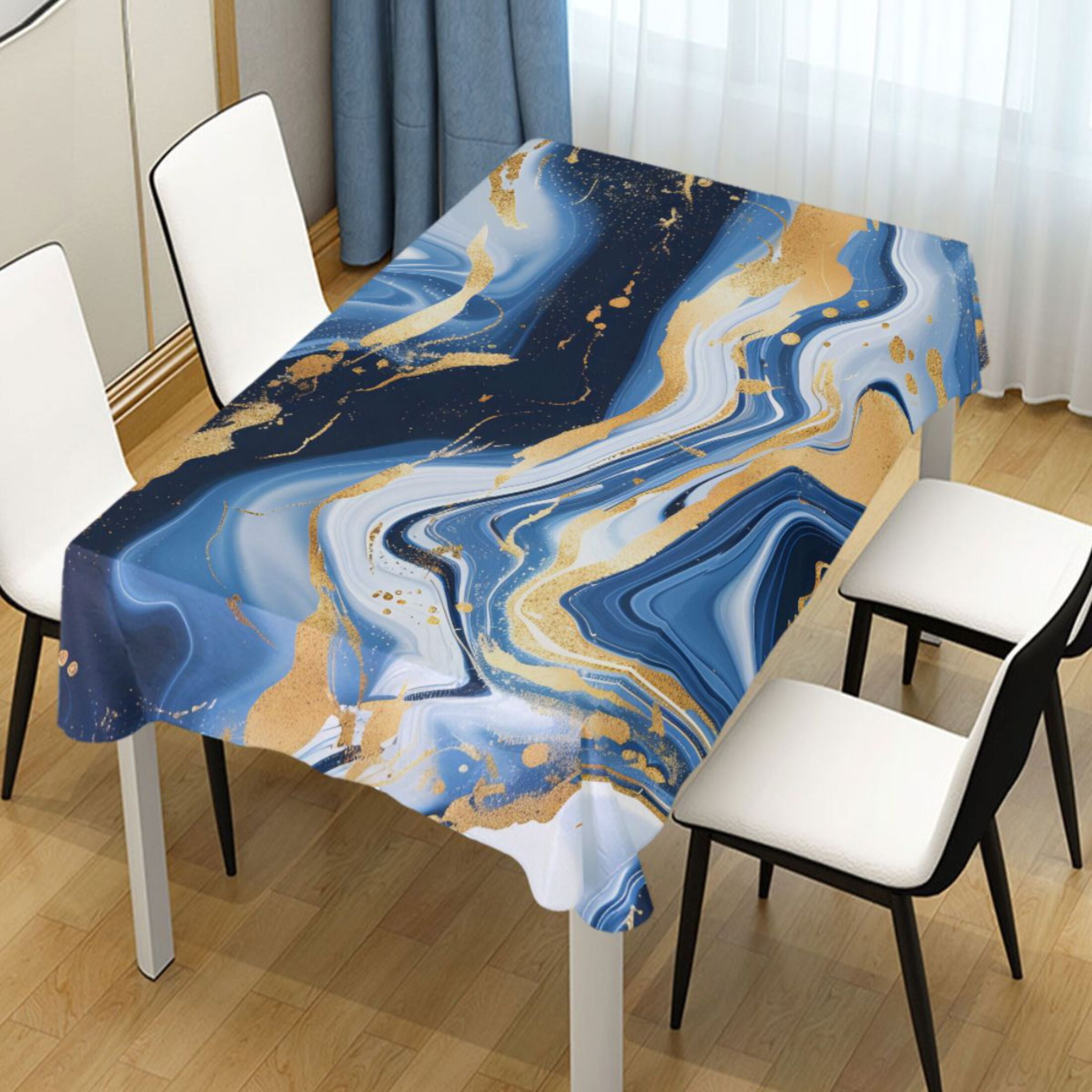 Ryvnso Marble Blue Gold White Abstract Rectangle Table Cloth Tablecover ...