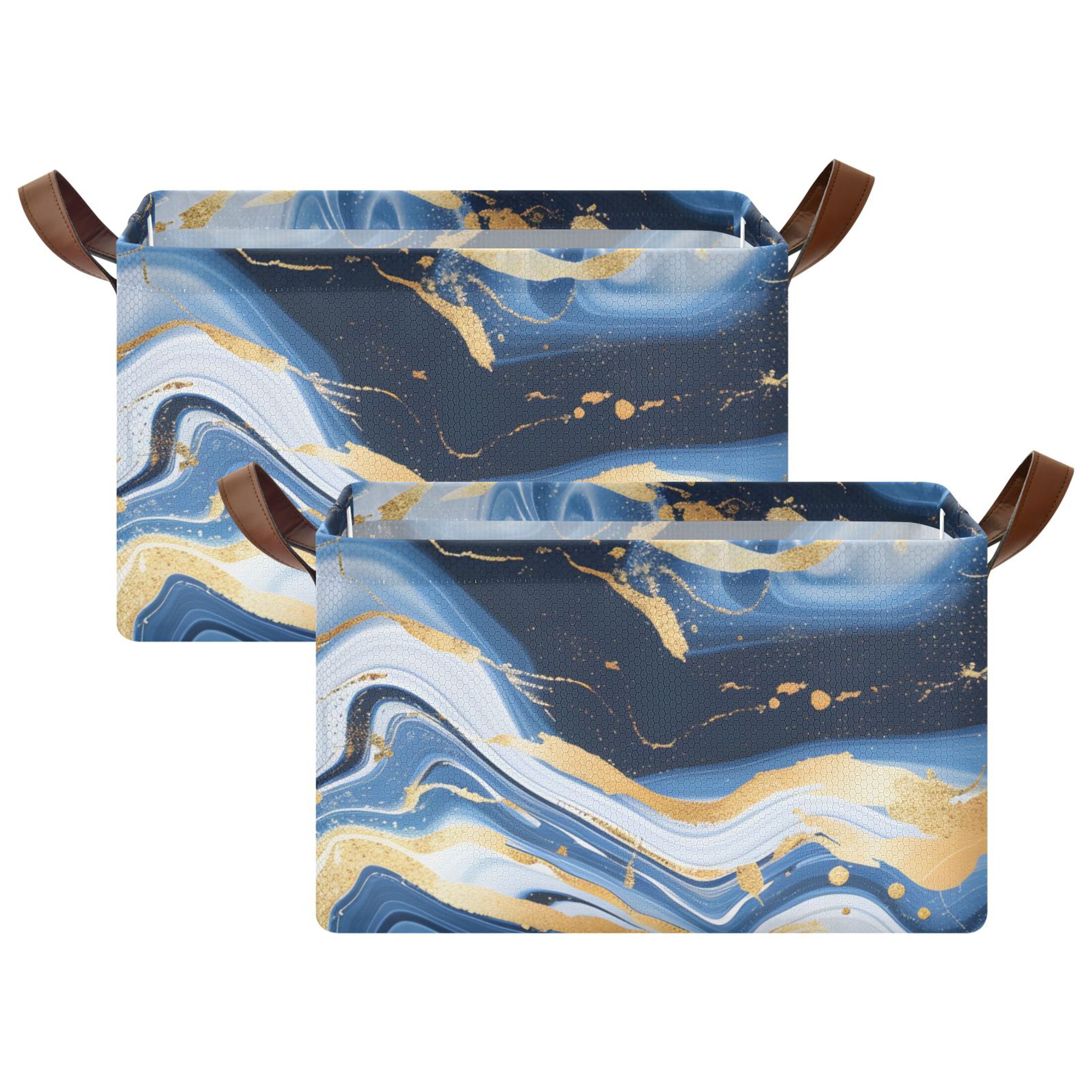 Ryvnso Marble Blue Gold White Abstract Storage Bins Large Basket ...