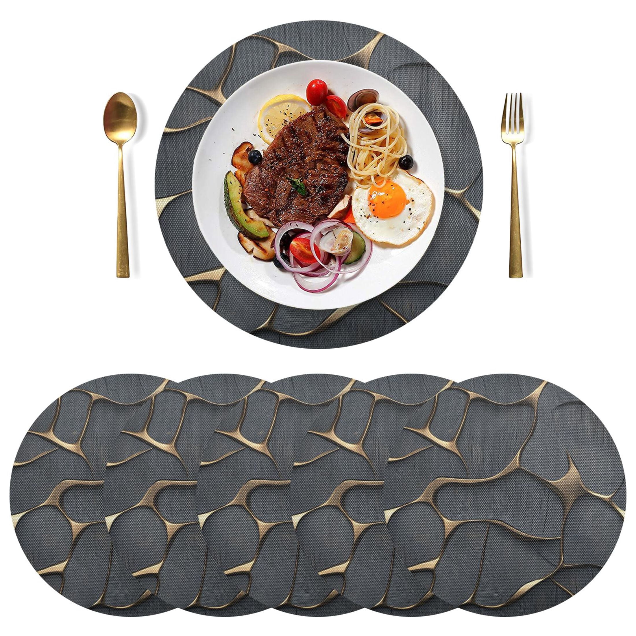 Ryvnso Marble with Golden Round Plate Mats Dining Table Placemat Set of ...