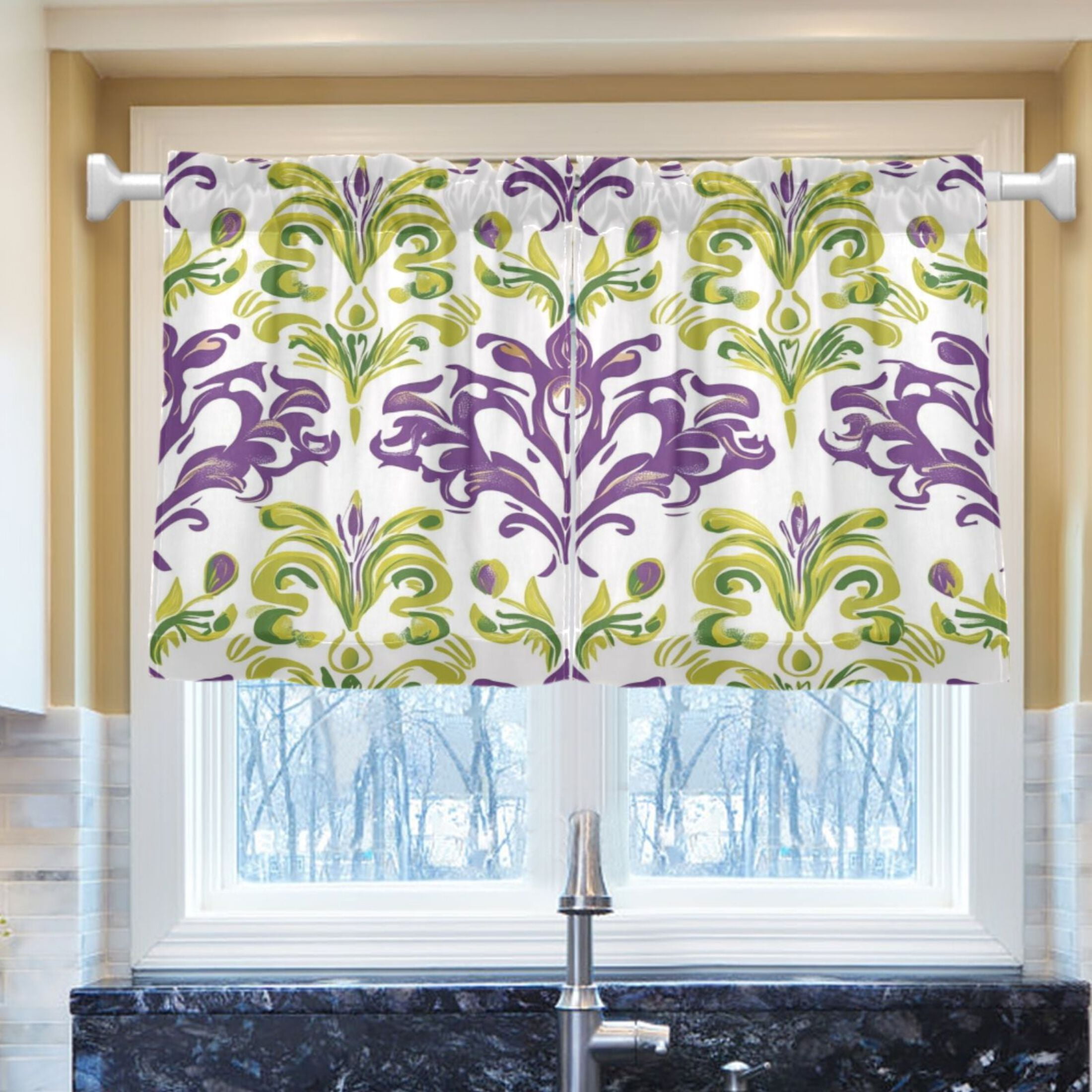 Ryvnso Mardi Gras Flower Half Curtains Sets Tier 2 Panels Short Curtain ...