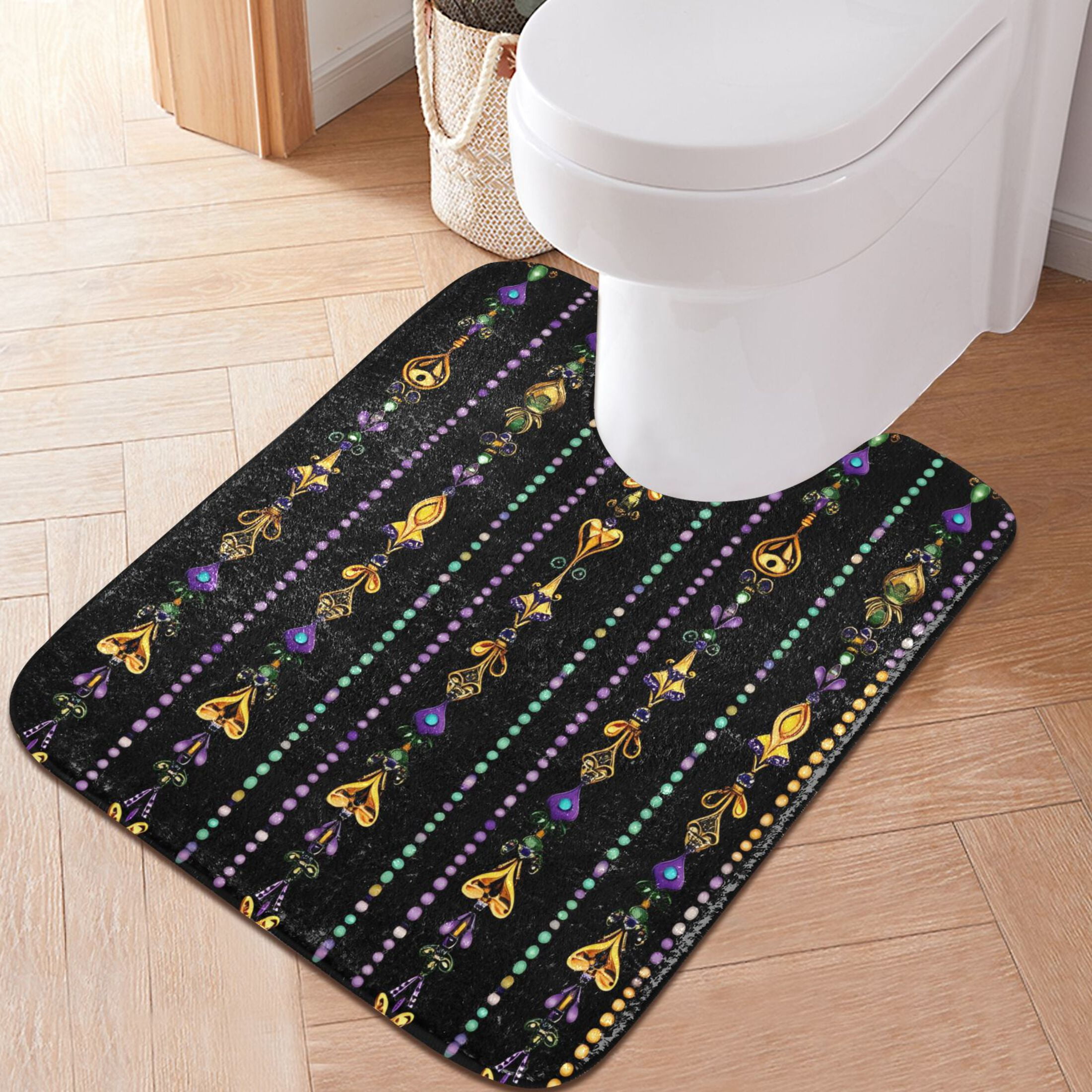 Ryvnso Mardi Gras Pattern Bathroom Shaggy Rugs Toilet U Shape Mat Soft ...