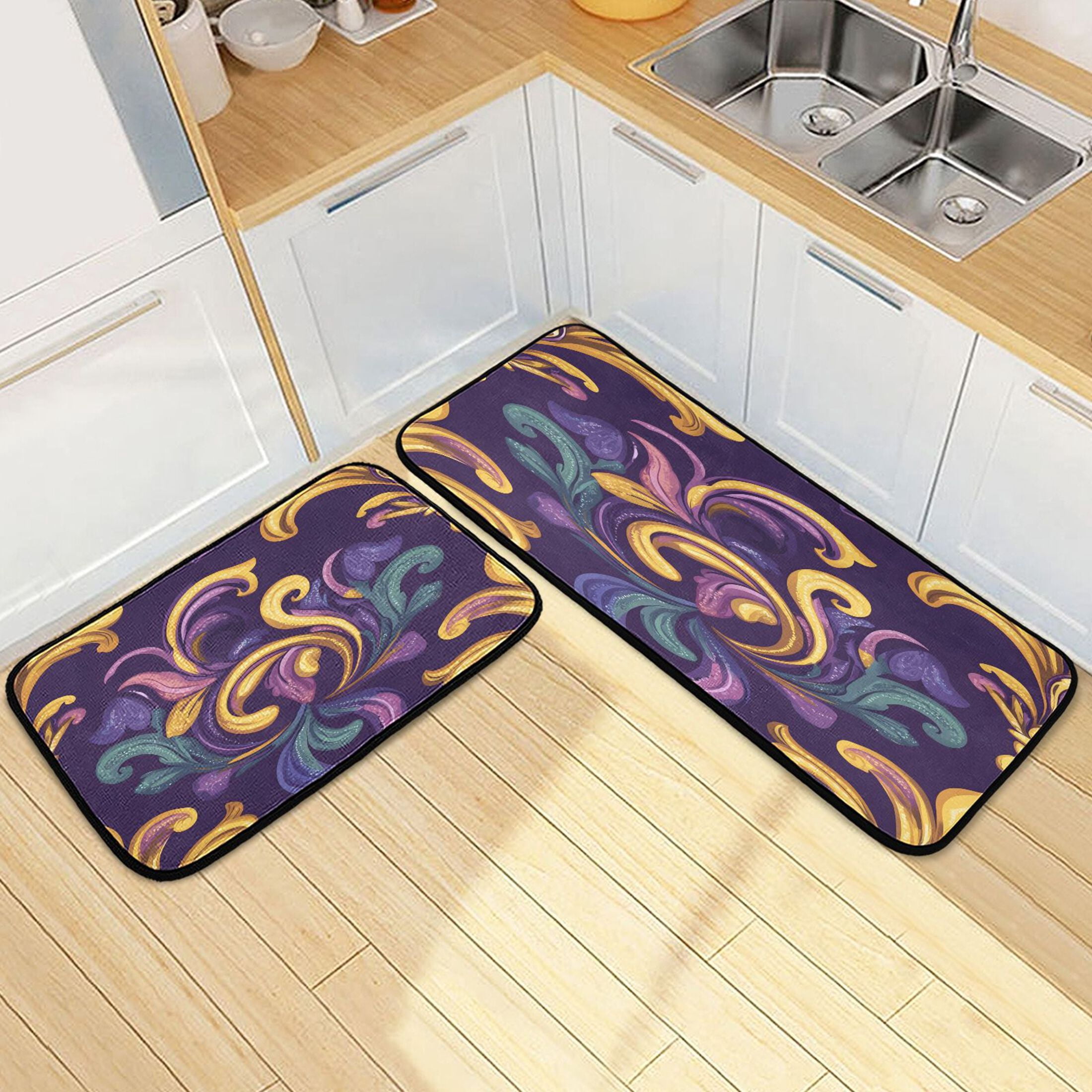 Ryvnso Mardi Gras Pattern Kitchen Rugs Set Non Slip Runner Mats for ...