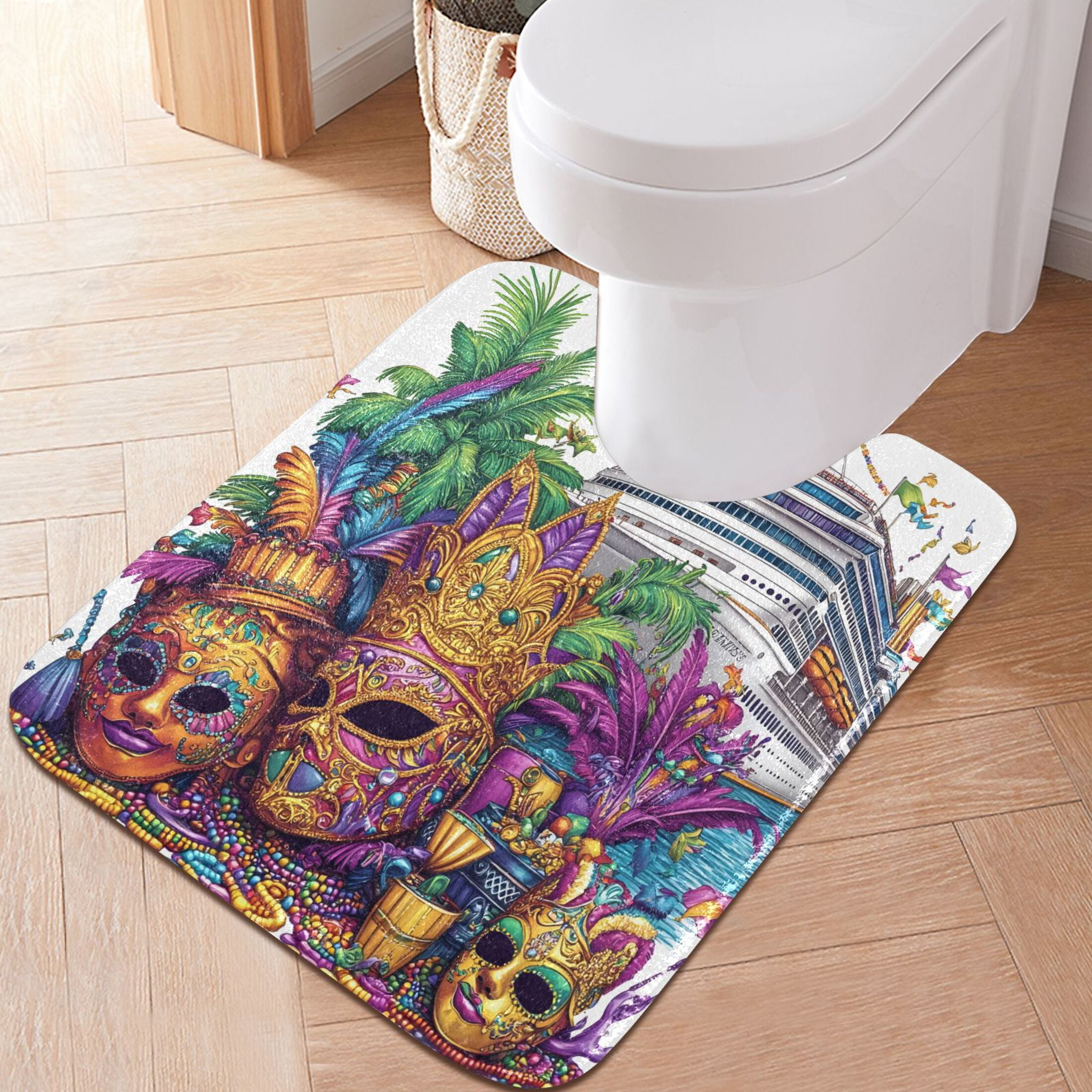 Ryvnso Mardi Gras Ship Bathroom Shaggy Rugs Toilet U Shape Mat Soft ...