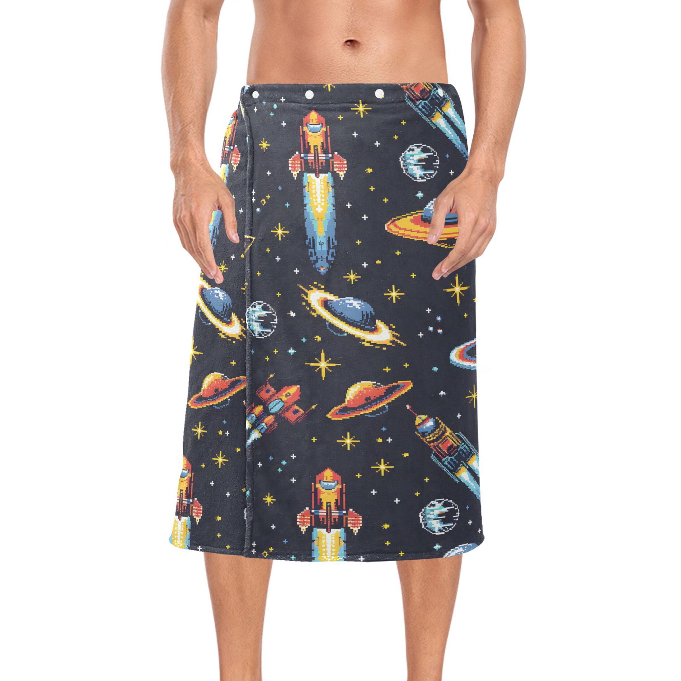 Ryvnso Men's Adjustable Shower Wrap Aliens and Space Bath Towels with ...