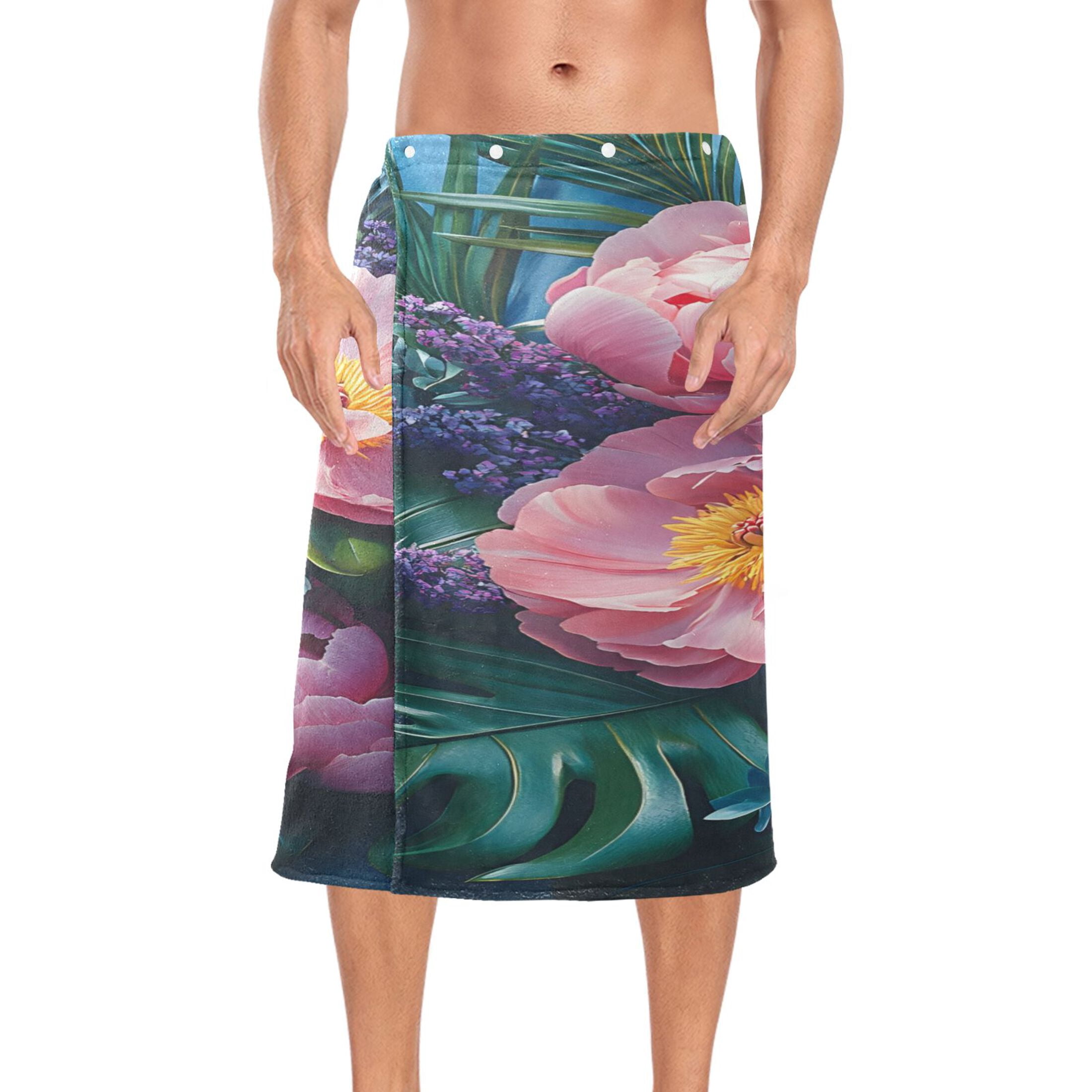 Ryvnso Men's Adjustable Shower Wrap Beautiful Peony Flower Bath Towels ...
