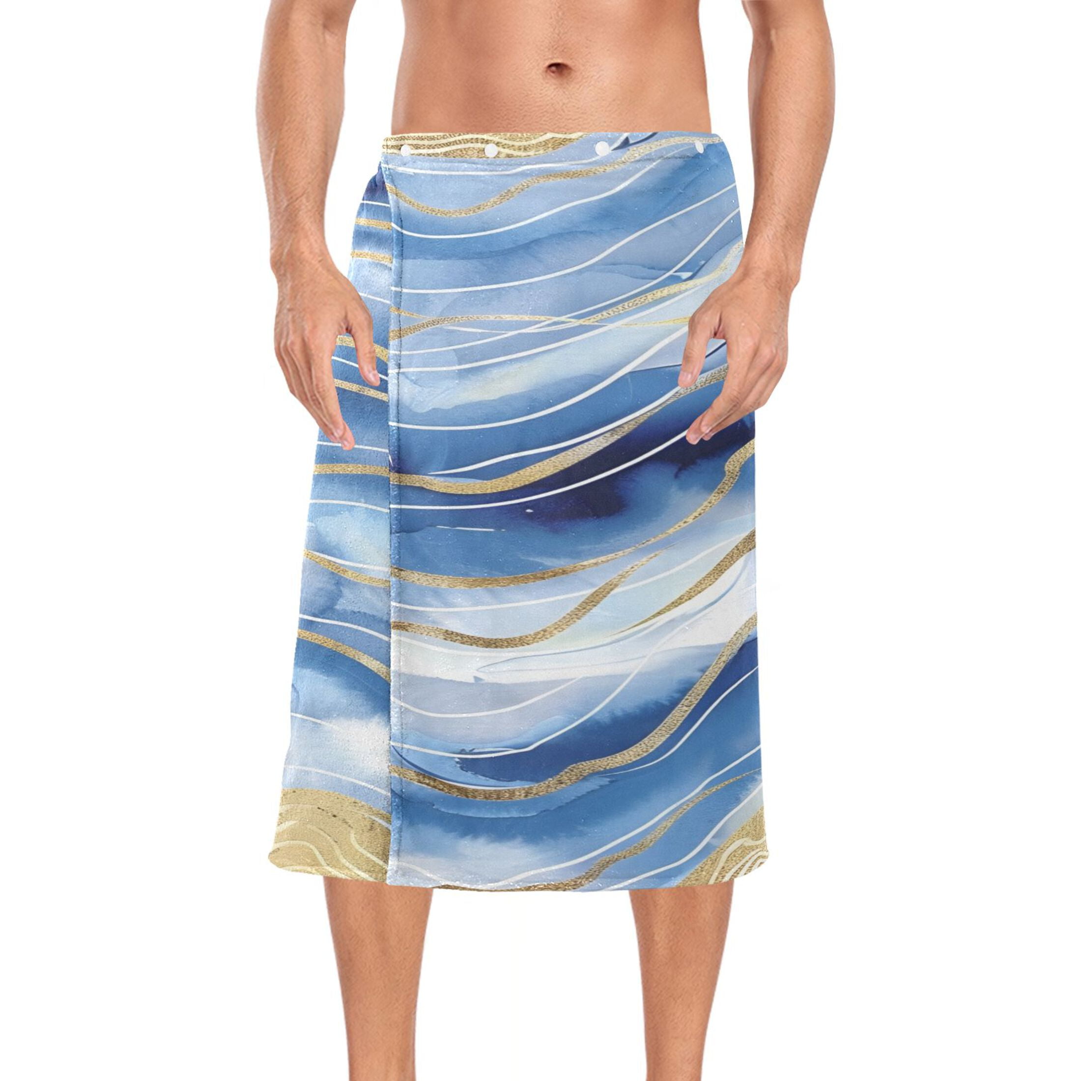 Ryvnso Men's Adjustable Shower Wrap Blue Gold Marble Bath Towels with ...