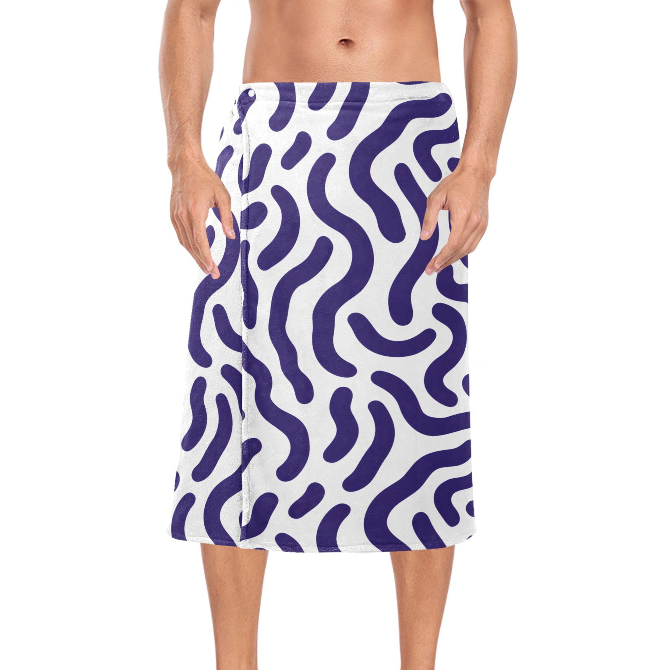 Ryvnso Men's Adjustable Shower Wrap Blue Lines Bath Towels with Snap ...