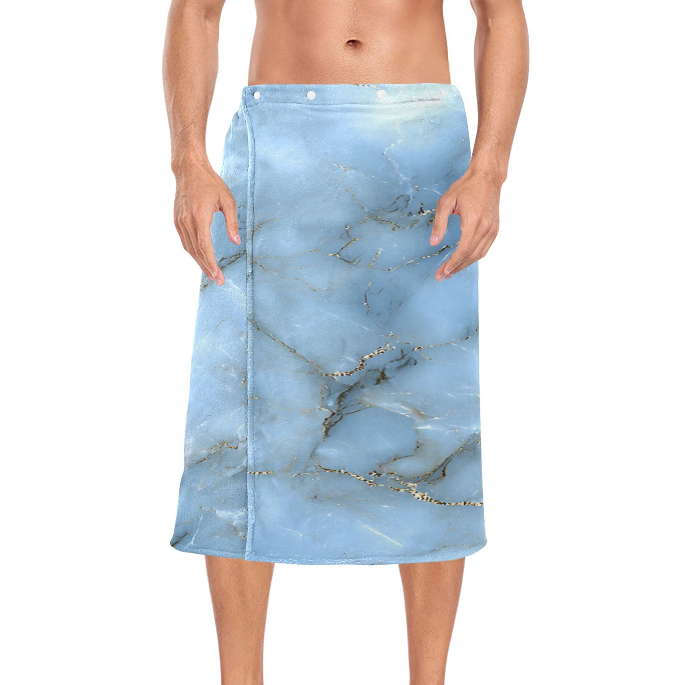 Ryvnso Men's Adjustable Shower Wrap Blue Marble Bath Towels with Snap ...