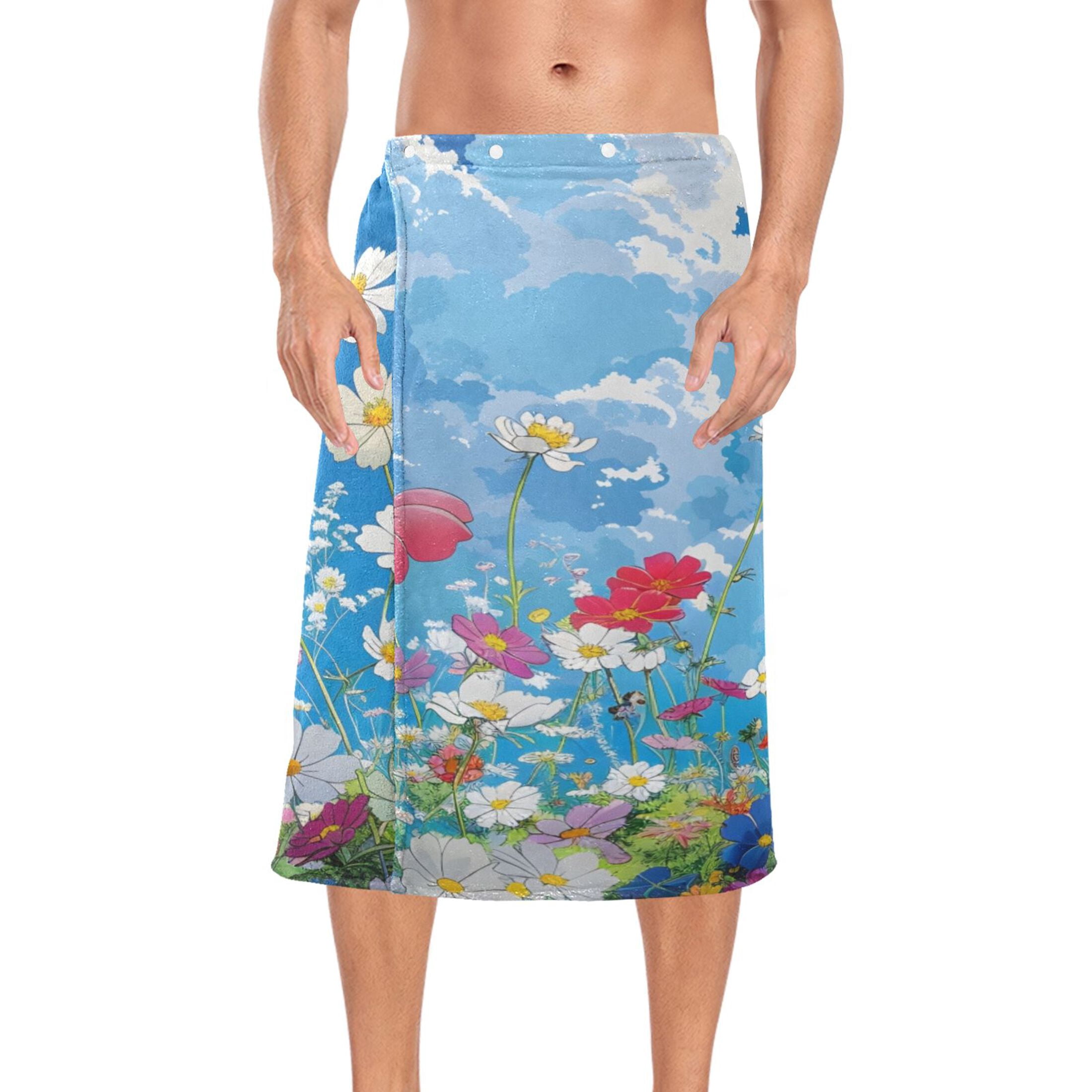 Ryvnso Men's Adjustable Shower Wrap Blue Sky Daisy Floral Bath Towels ...