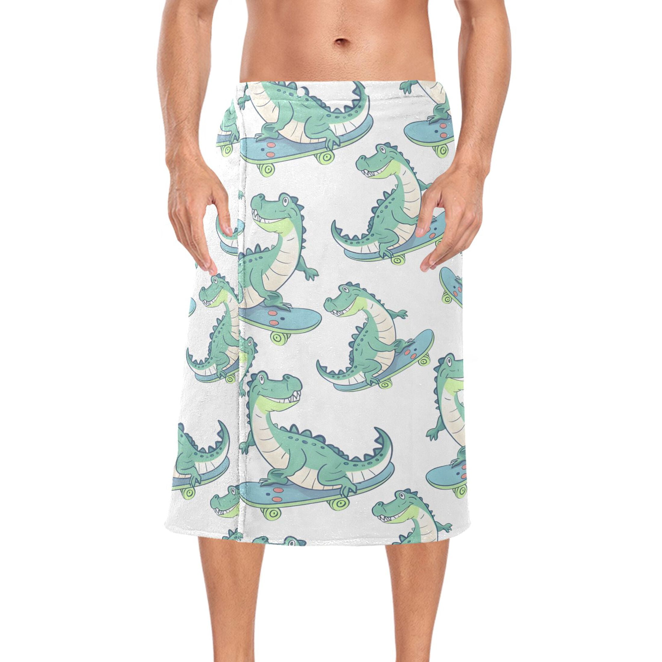 Ryvnso Men's Adjustable Shower Wrap Cartoon Crocodile Skating Bath ...