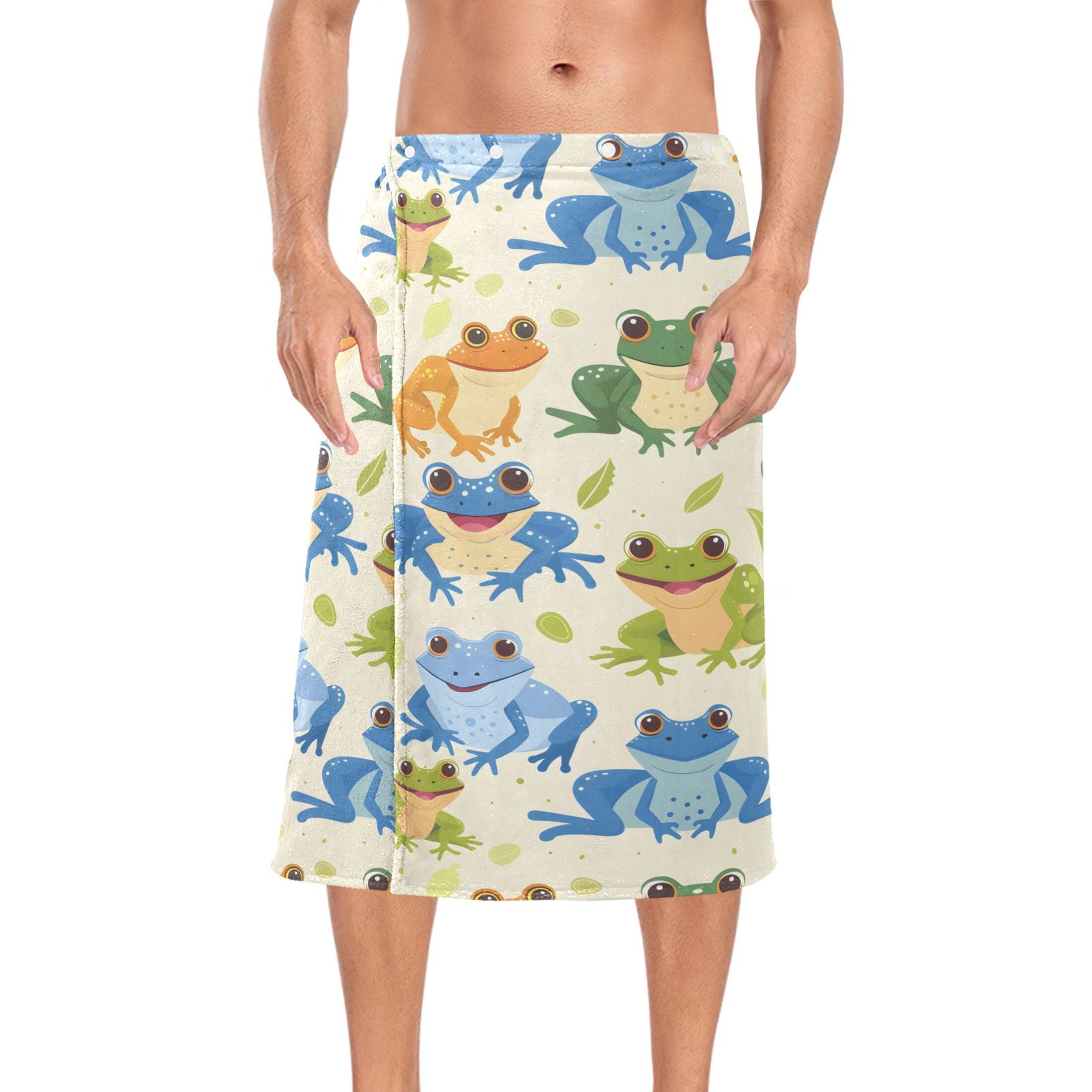Ryvnso Men's Adjustable Shower Wrap Cartoon Frogs Bath Towels with Snap ...