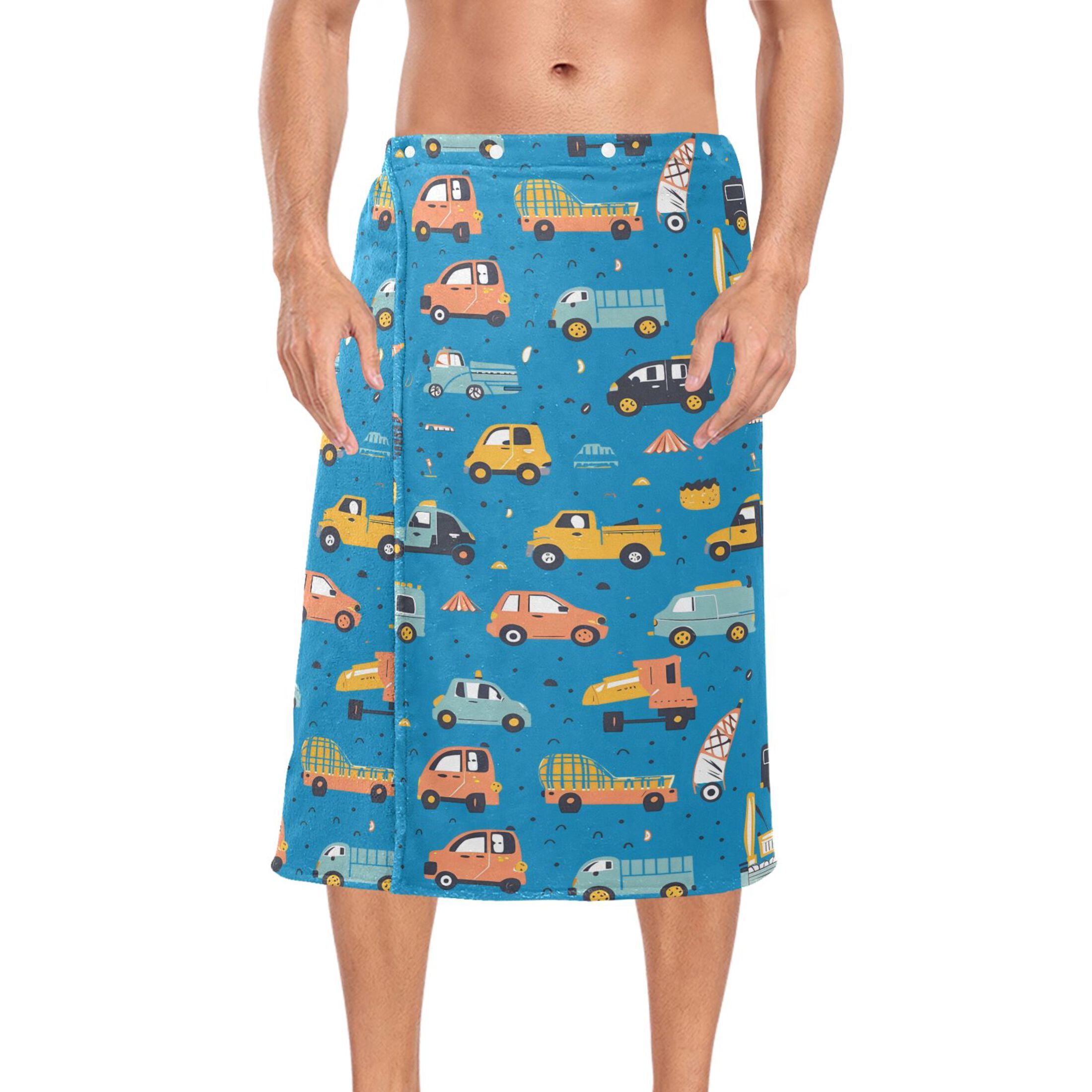 Ryvnso Men's Adjustable Shower Wrap Cartoon Trucks Cars on Blue Bath ...