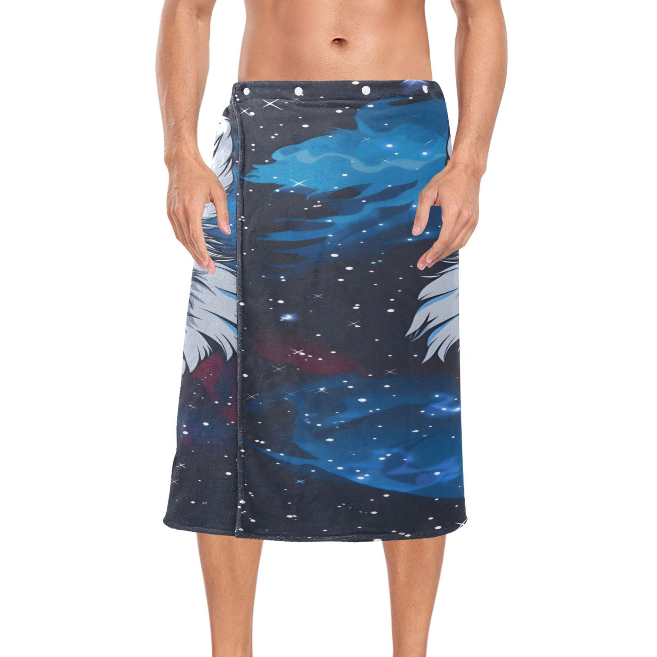 Ryvnso Men's Adjustable Shower Wrap Cool Wolf Bath Towels with Snap ...