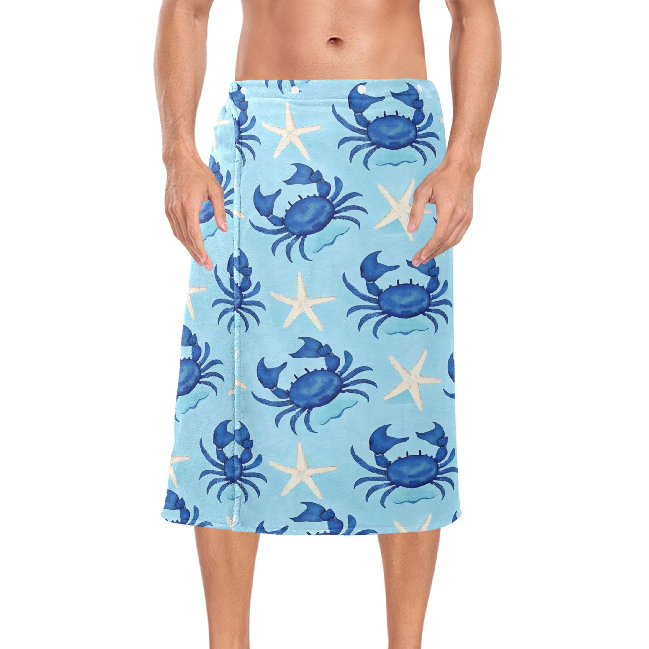 Ryvnso Men's Adjustable Shower Wrap Crab and Starfish Bath Towels with ...