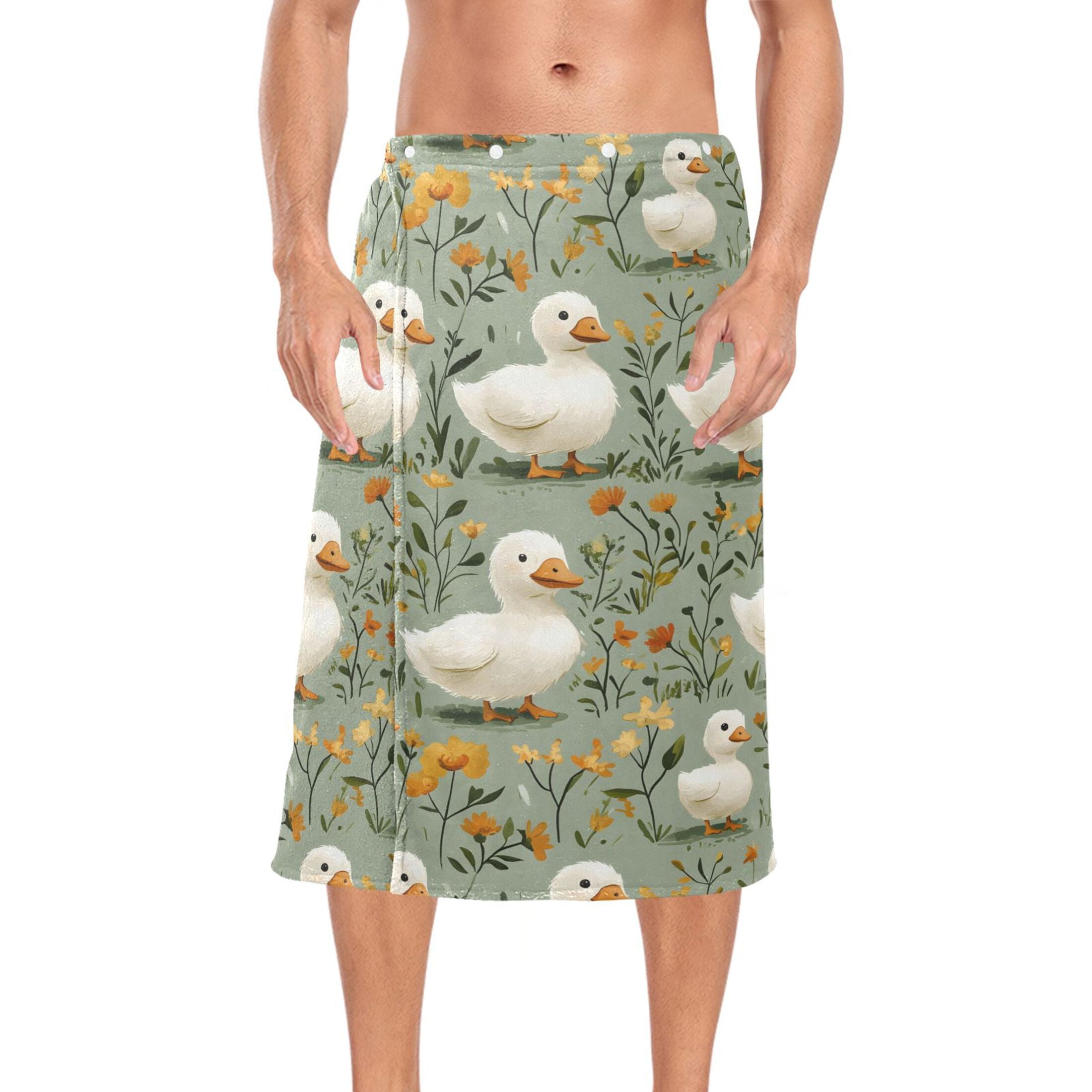 Ryvnso Men's Adjustable Shower Wrap Cute Cartoon Duck Bath Towels with ...