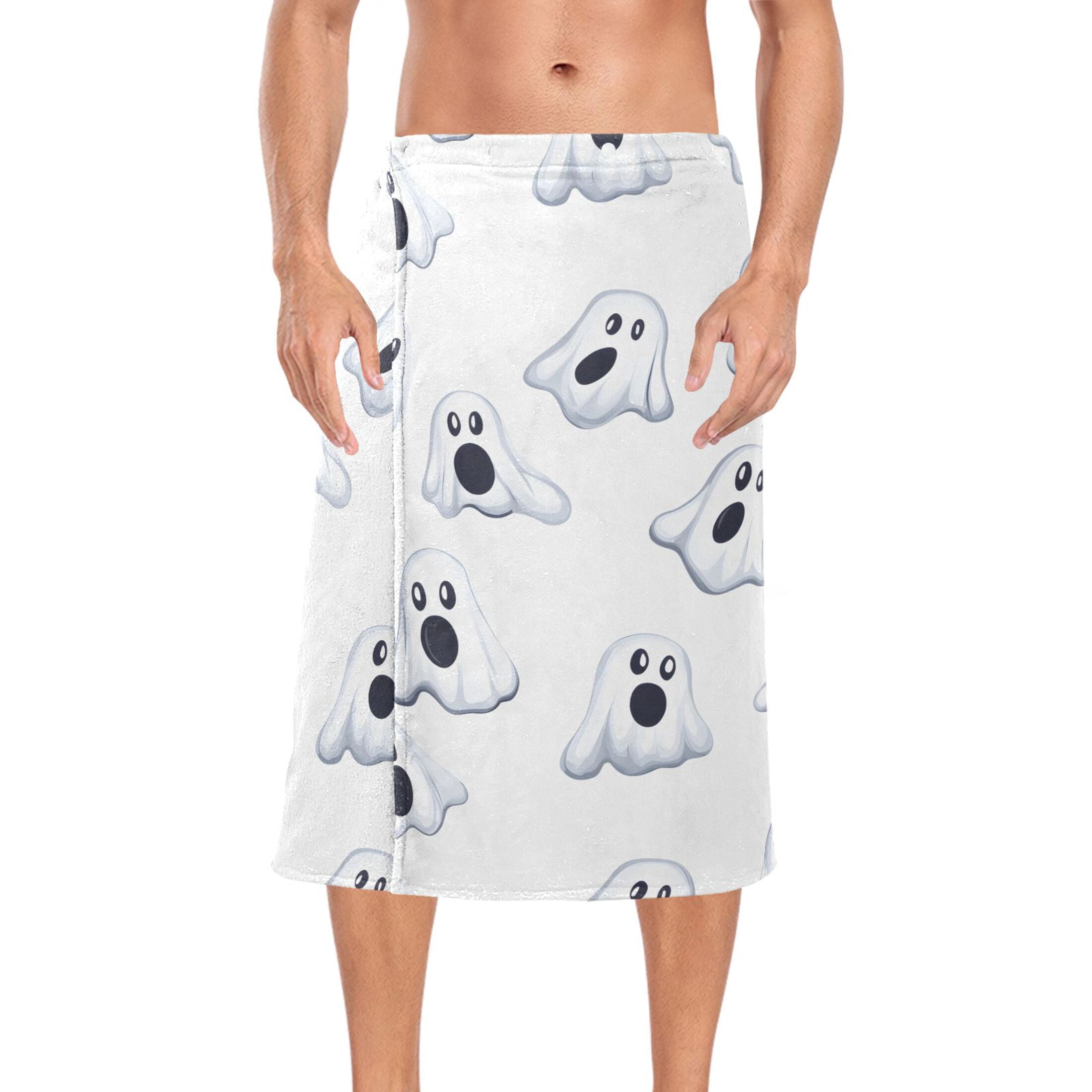 Ryvnso Men's Adjustable Shower Wrap Cute Ghost Bath Towels with Snap ...