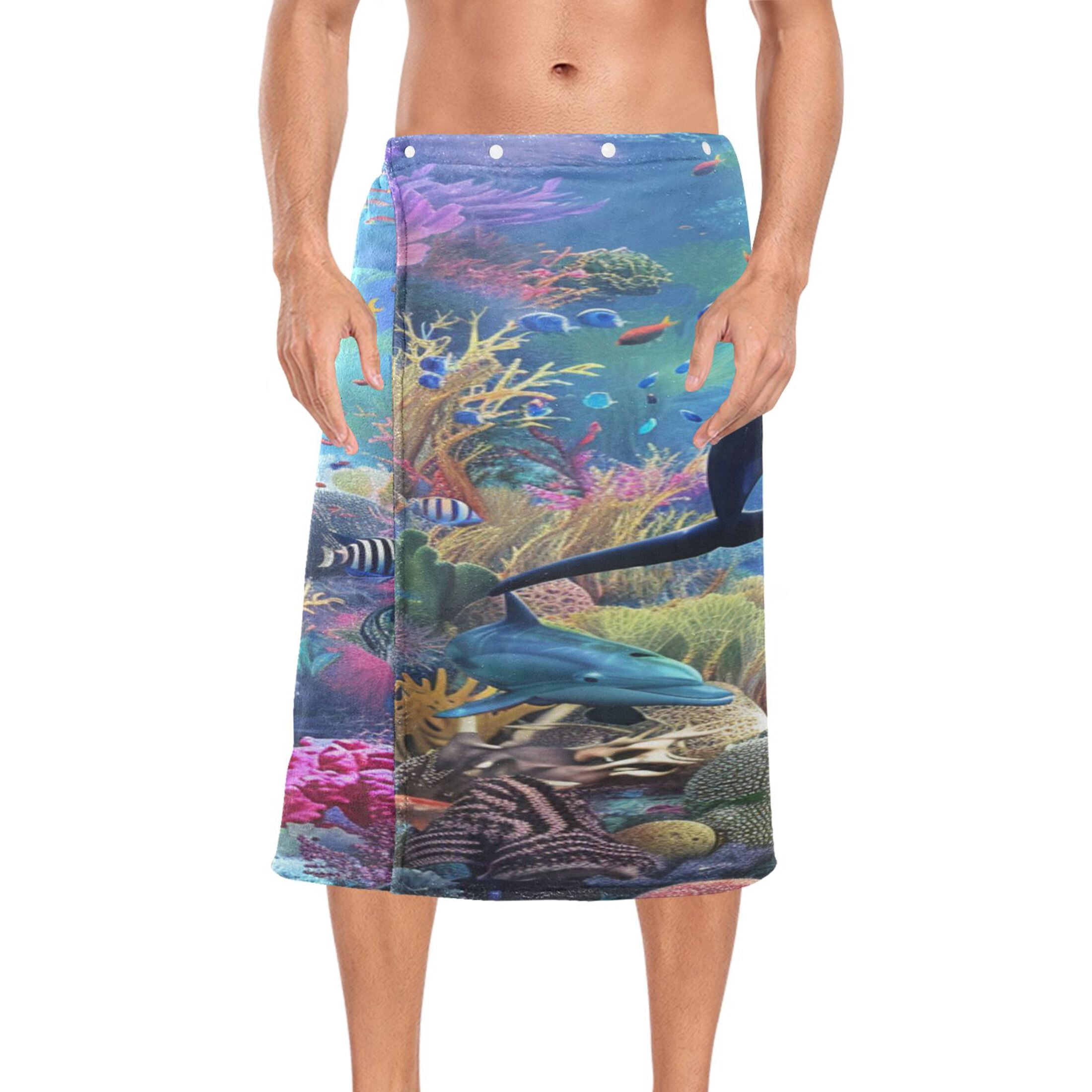 Ryvnso Men's Adjustable Shower Wrap Dolphin under Sea Bath Towels with ...