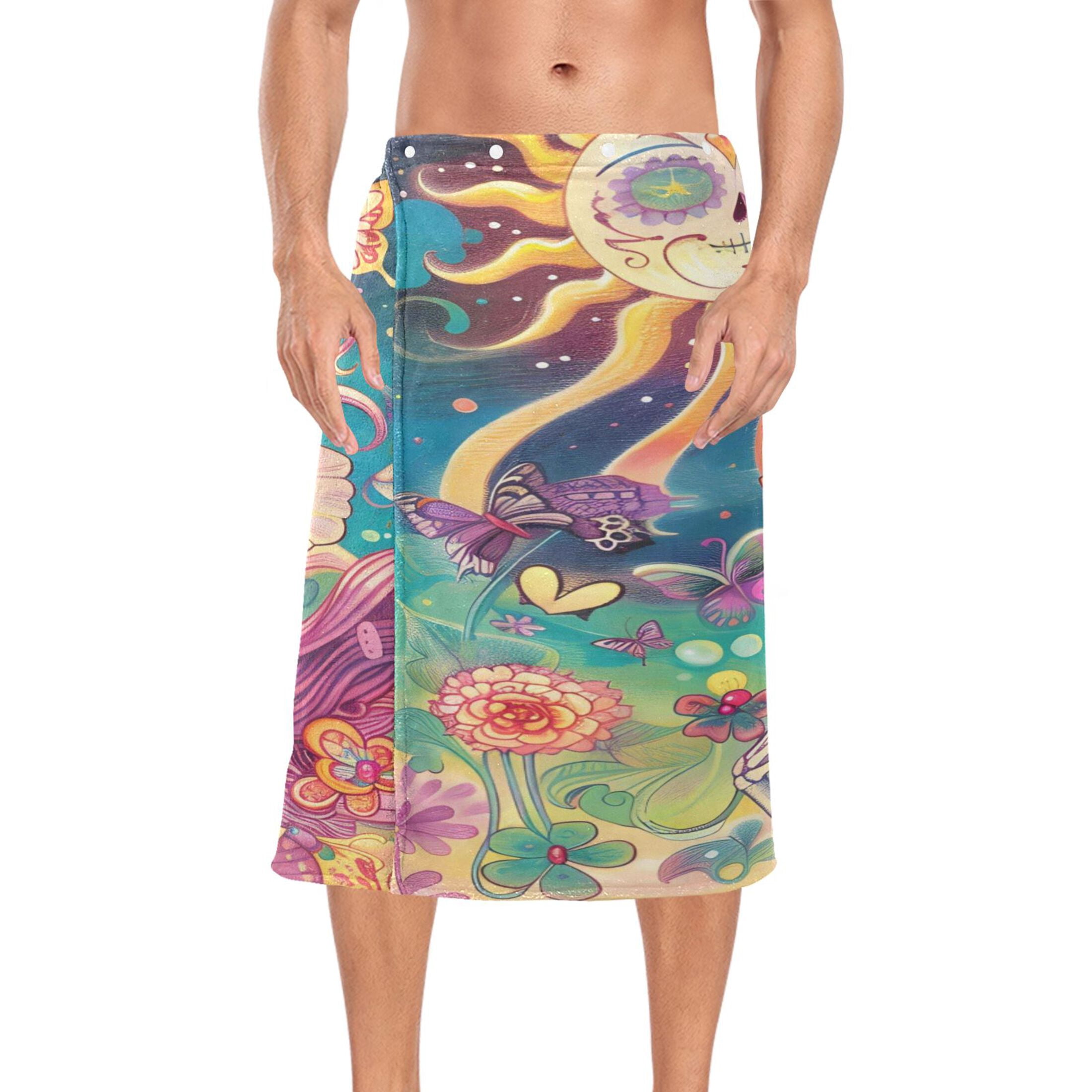 Ryvnso Men's Adjustable Shower Wrap Ethnic Bohemia Skeleton Bath Towels ...