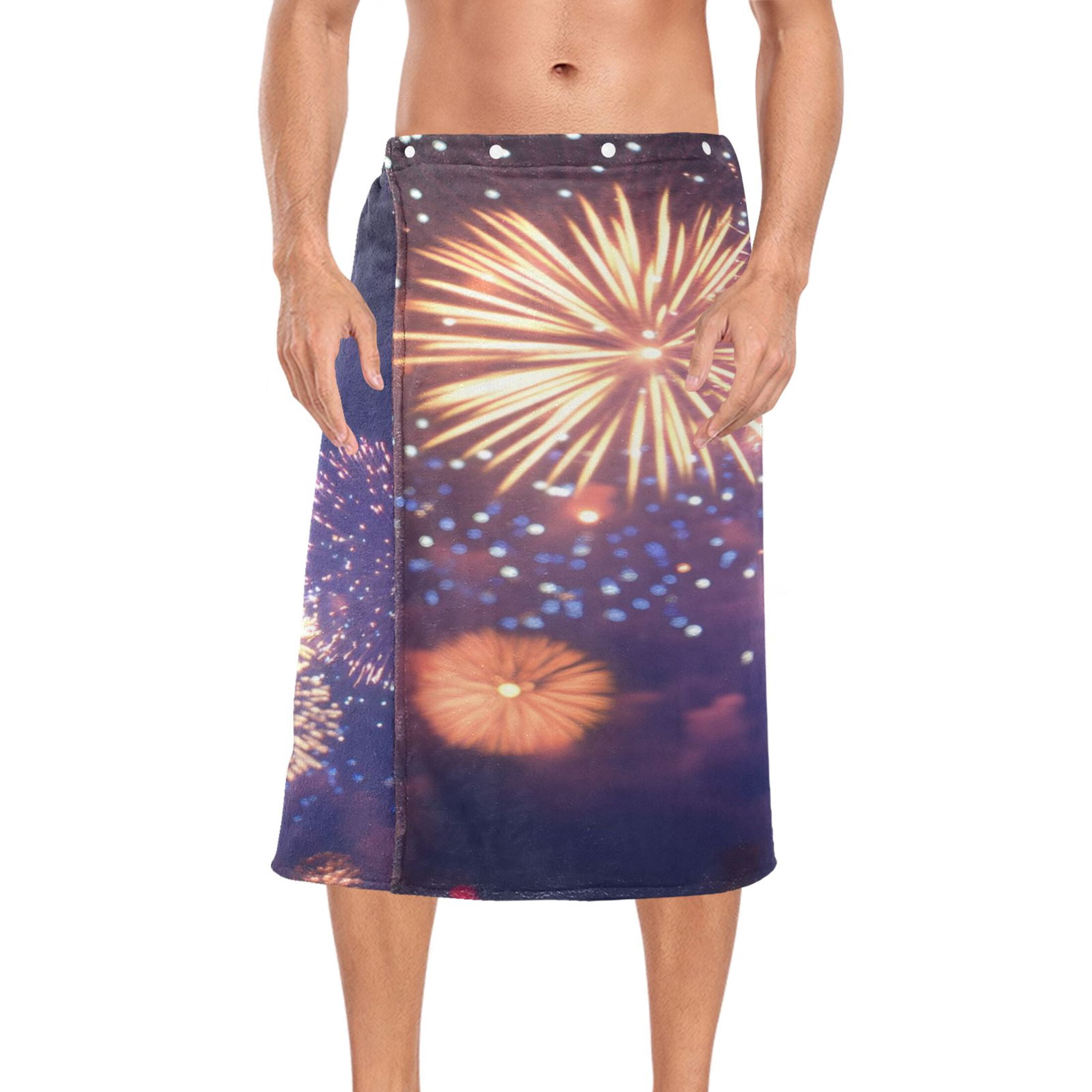 Ryvnso Men's Adjustable Shower Wrap Fireworks Blooming Scene Bath ...