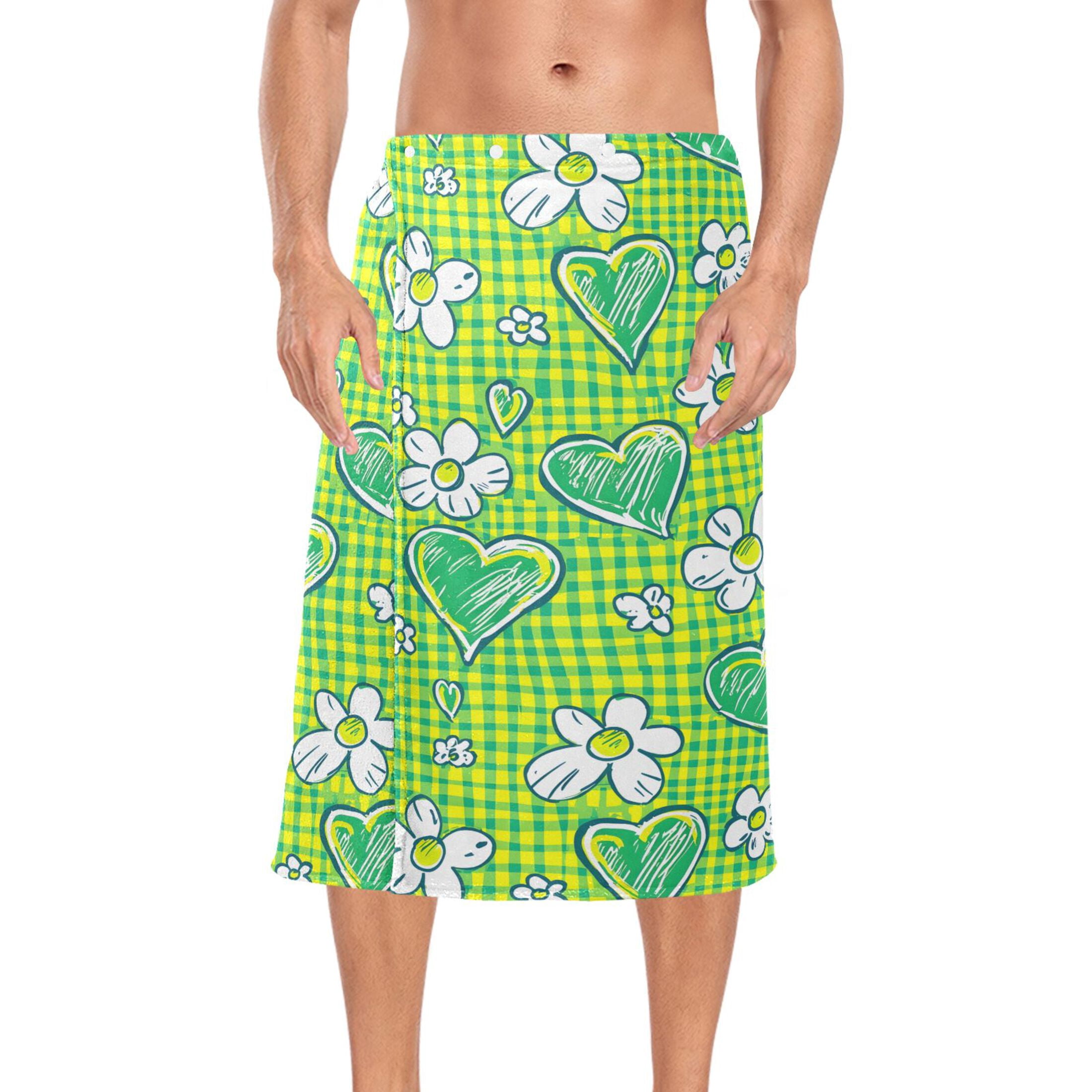 Ryvnso Men's Adjustable Shower Wrap Floral Heart Checkered Grid Bath ...