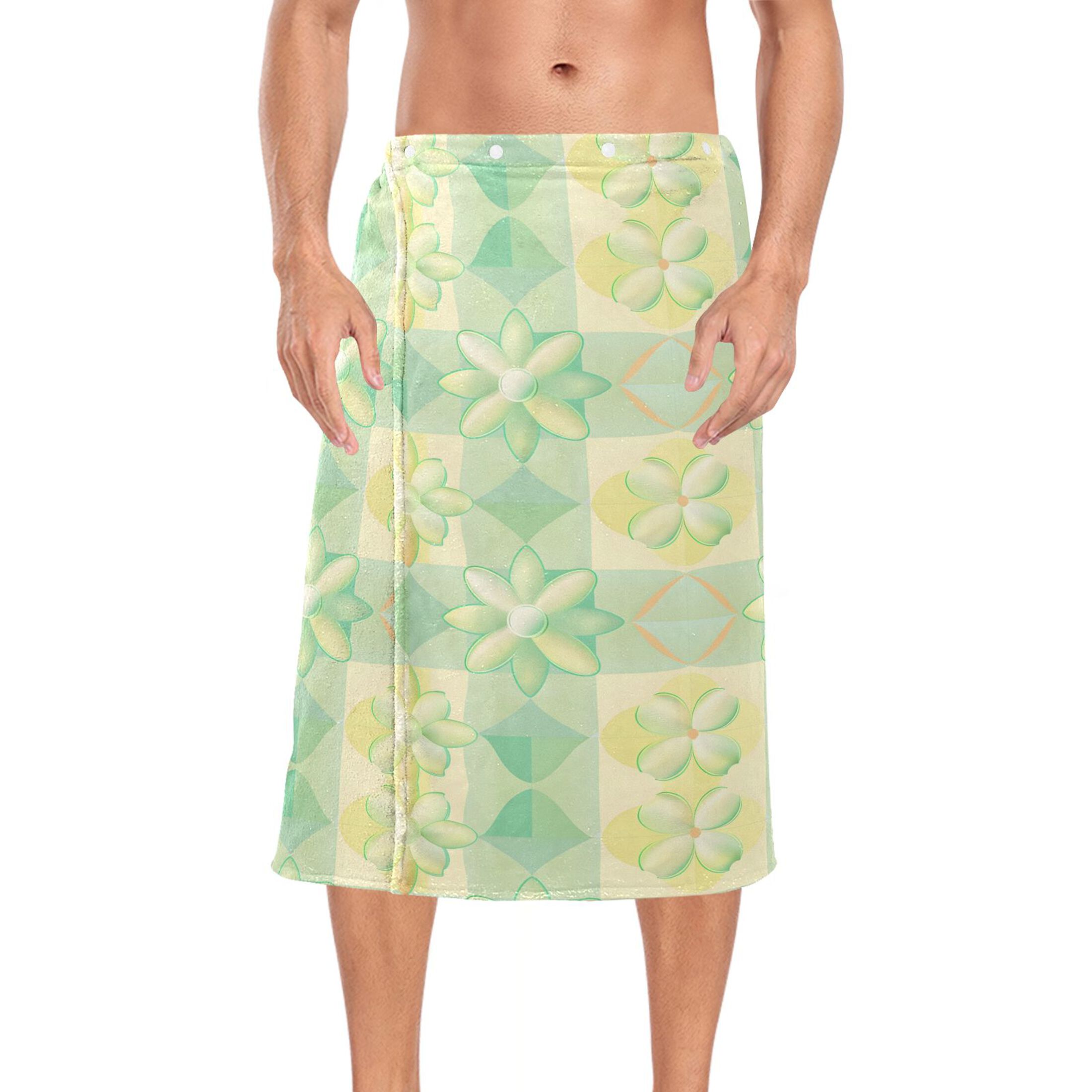 Ryvnso Men's Adjustable Shower Wrap Flower Art Checkered Grid Pattern Bath Towels with Snap ...