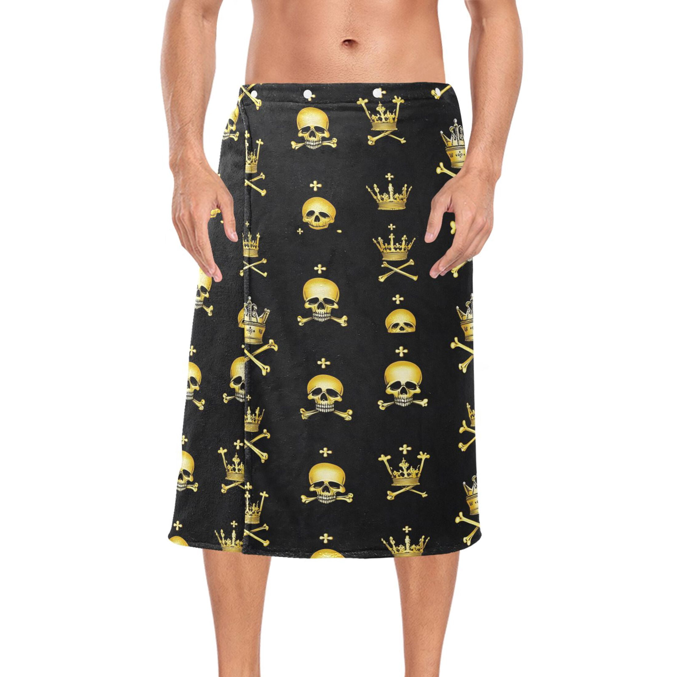 Ryvnso Men's Adjustable Shower Wrap Gold Skull Bath Towels with Snap ...