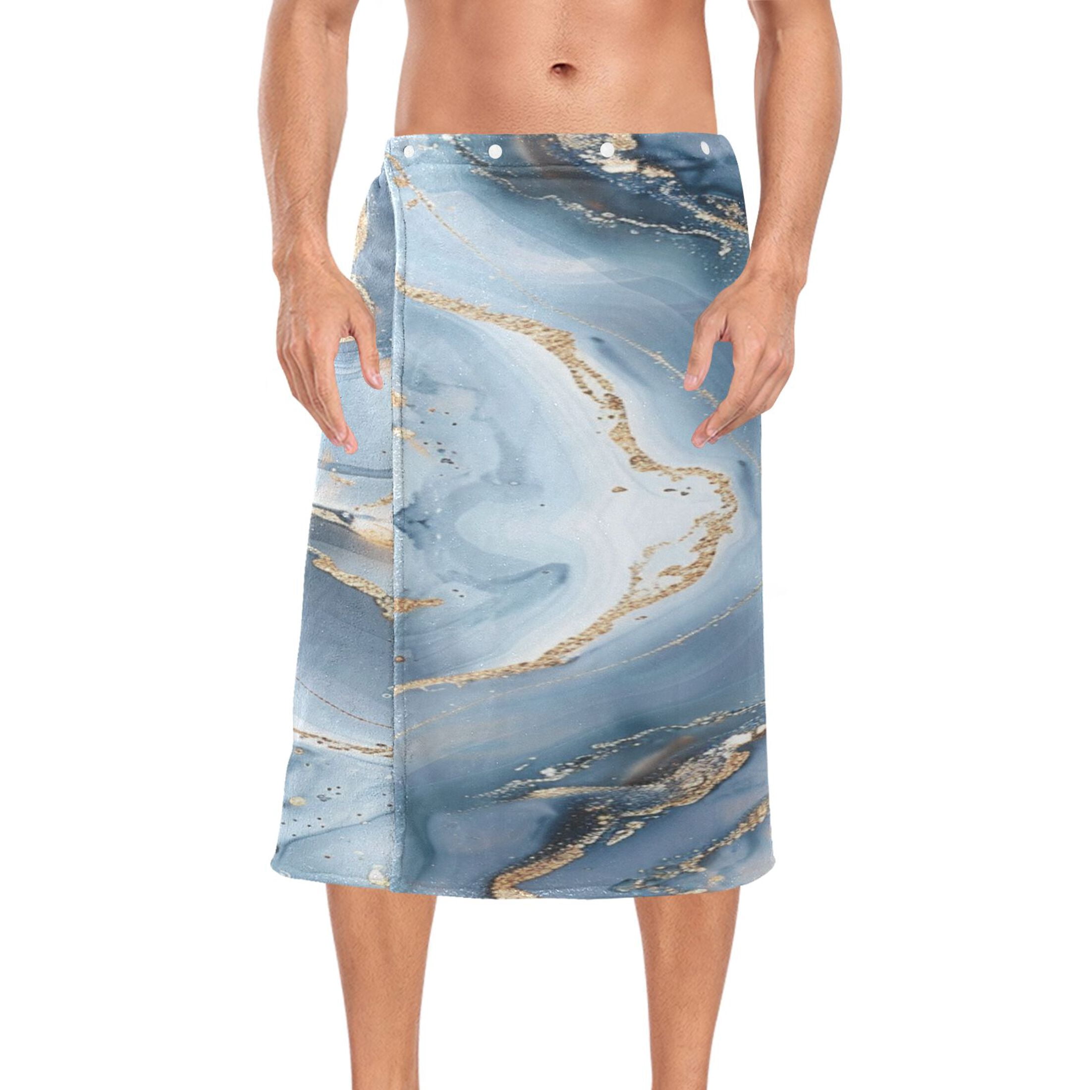 Ryvnso Men's Adjustable Shower Wrap Golden and Blue Marble Bath Towels ...