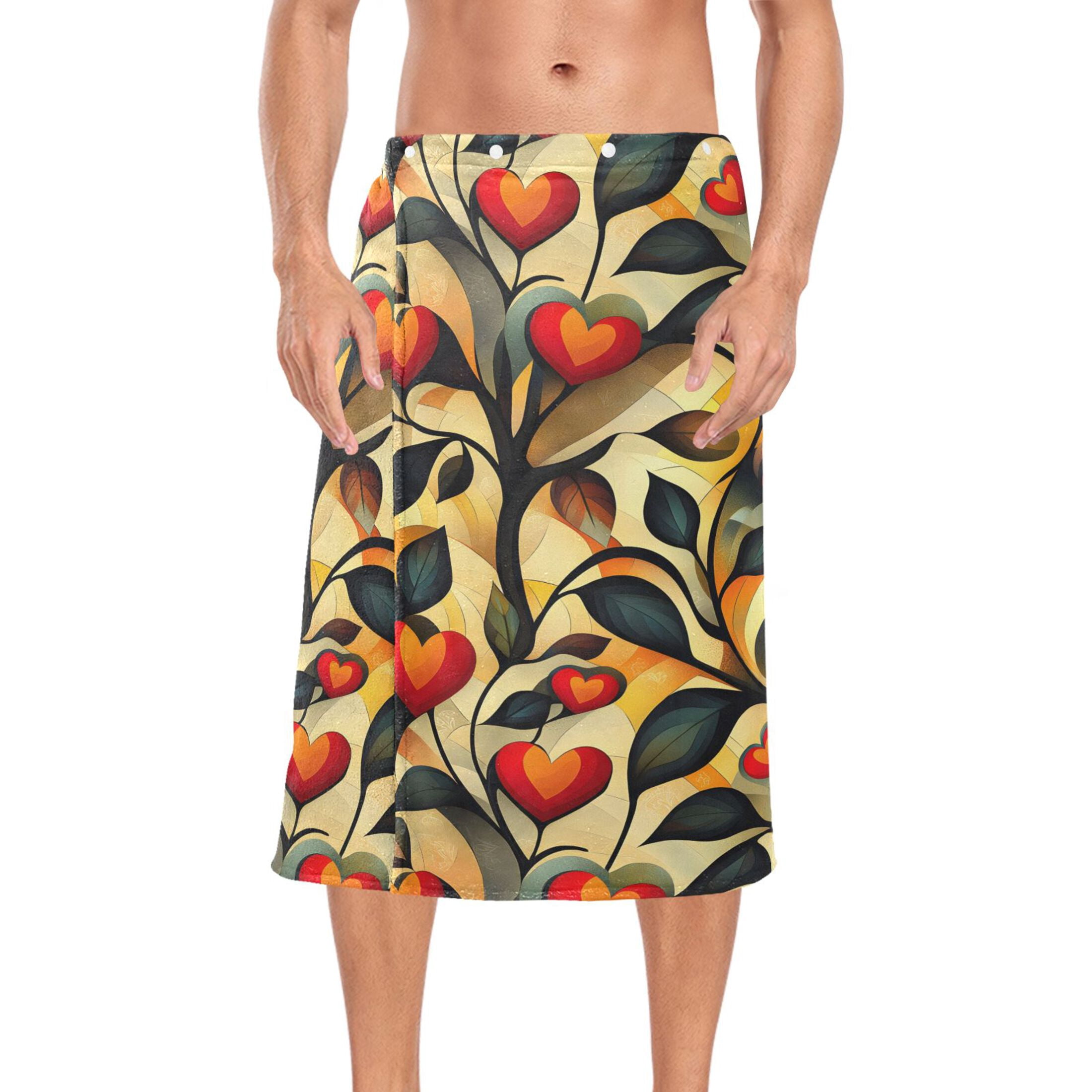 Ryvnso Men's Adjustable Shower Wrap Heart Flower Leaves Bath Towels ...