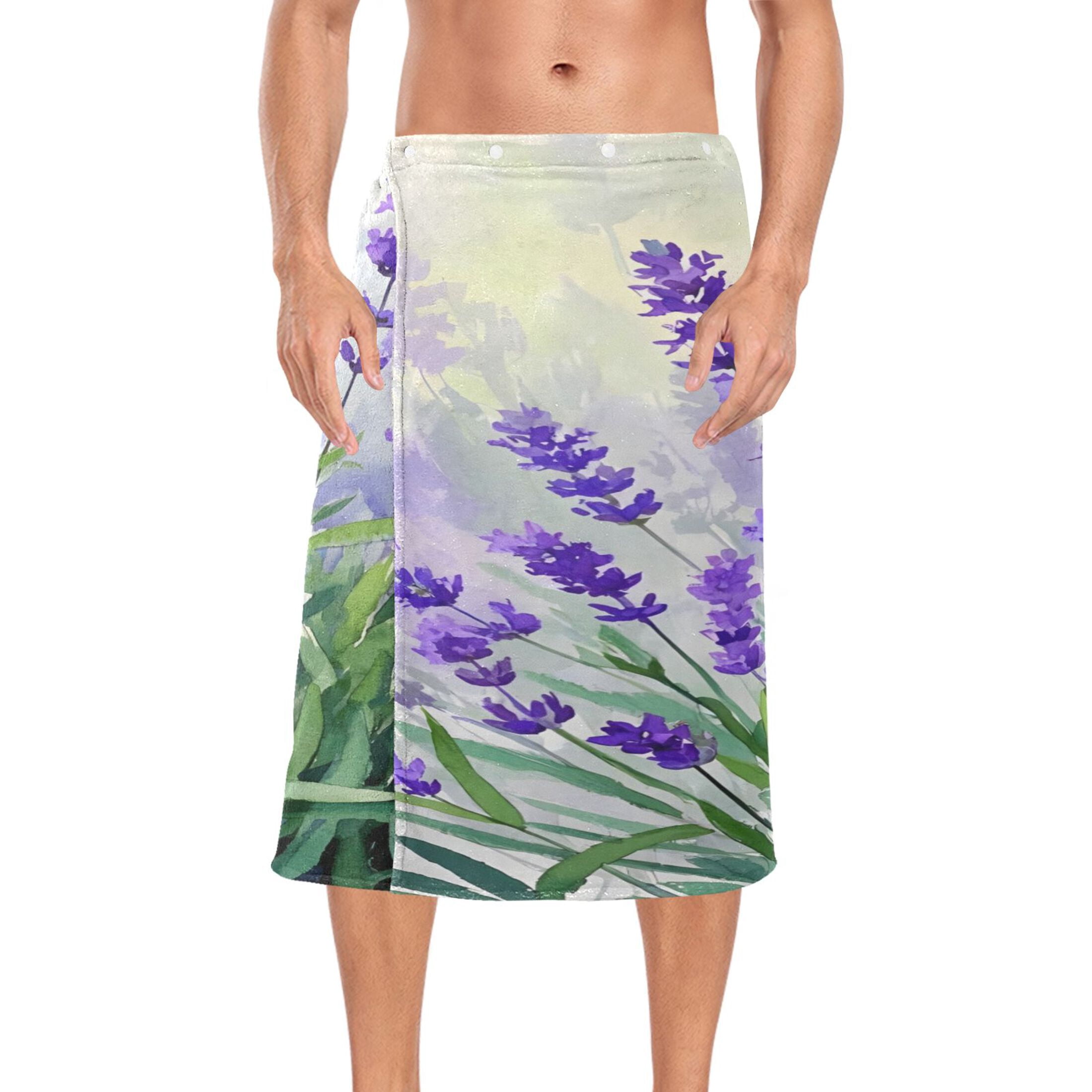Ryvnso Men's Adjustable Shower Wrap Lavender Bath Towels with Snap ...