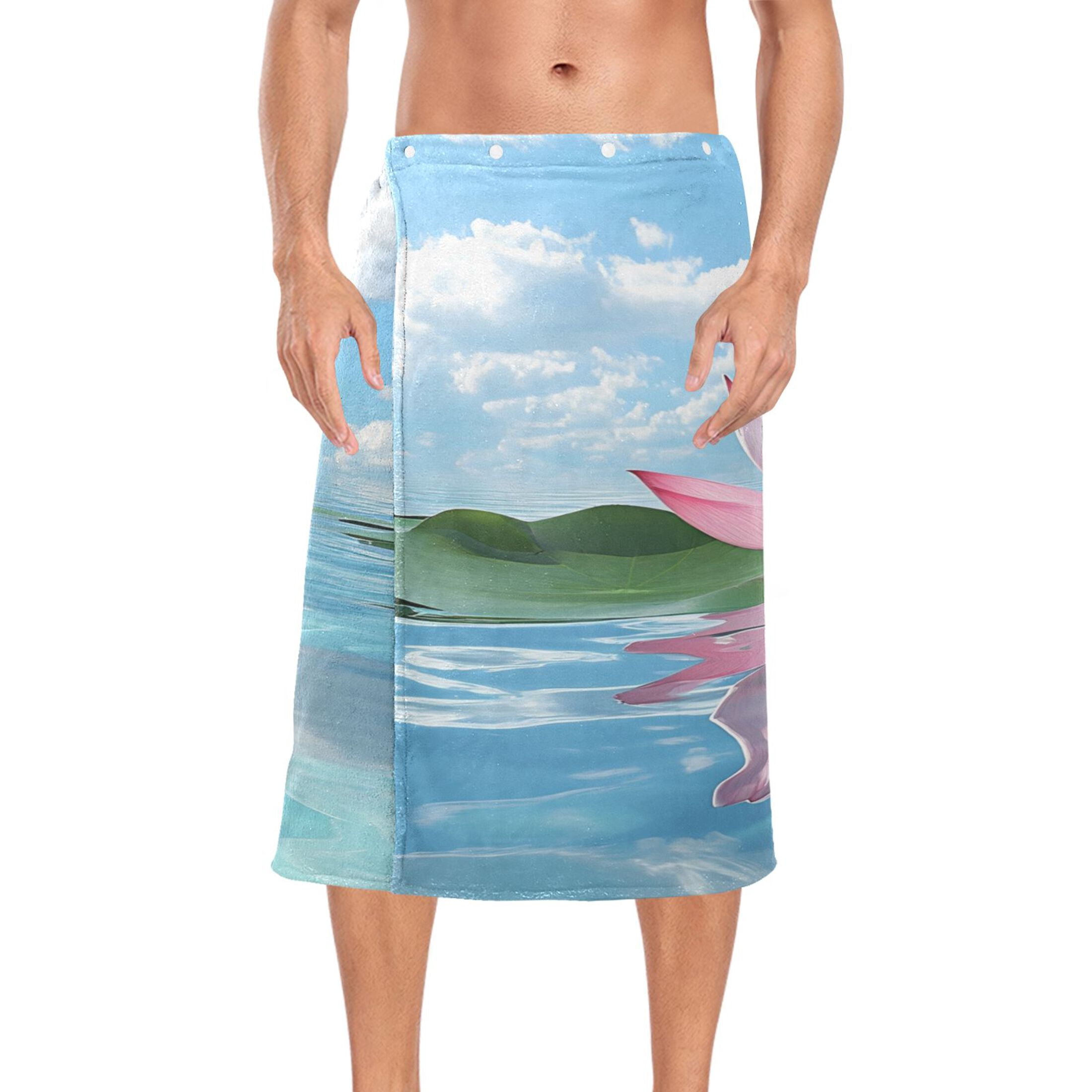Ryvnso Men's Adjustable Shower Wrap Lotus Flower Blue Sky Bath Towels ...