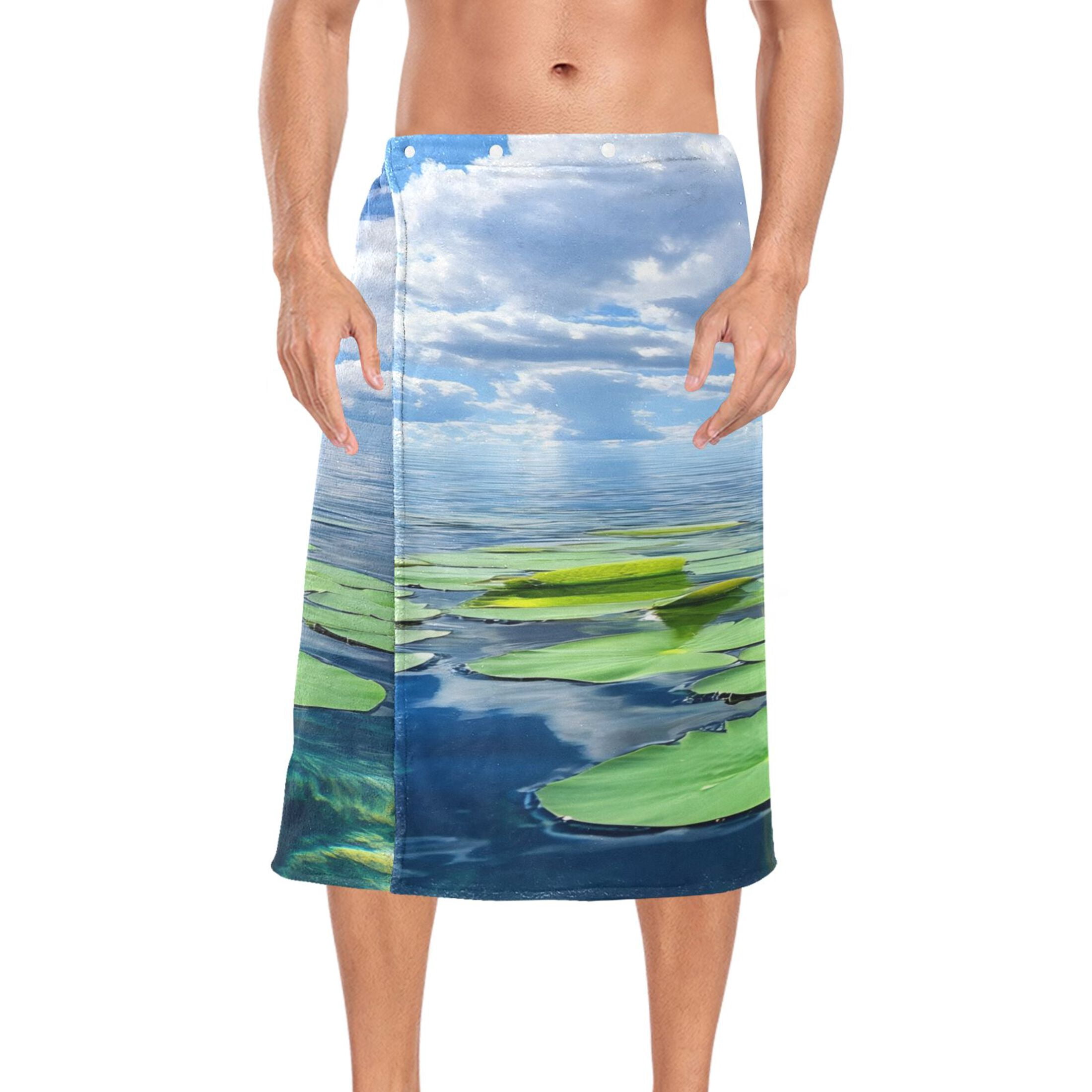 Ryvnso Men's Adjustable Shower Wrap Lotus Leaves Sky Bath Towels with ...
