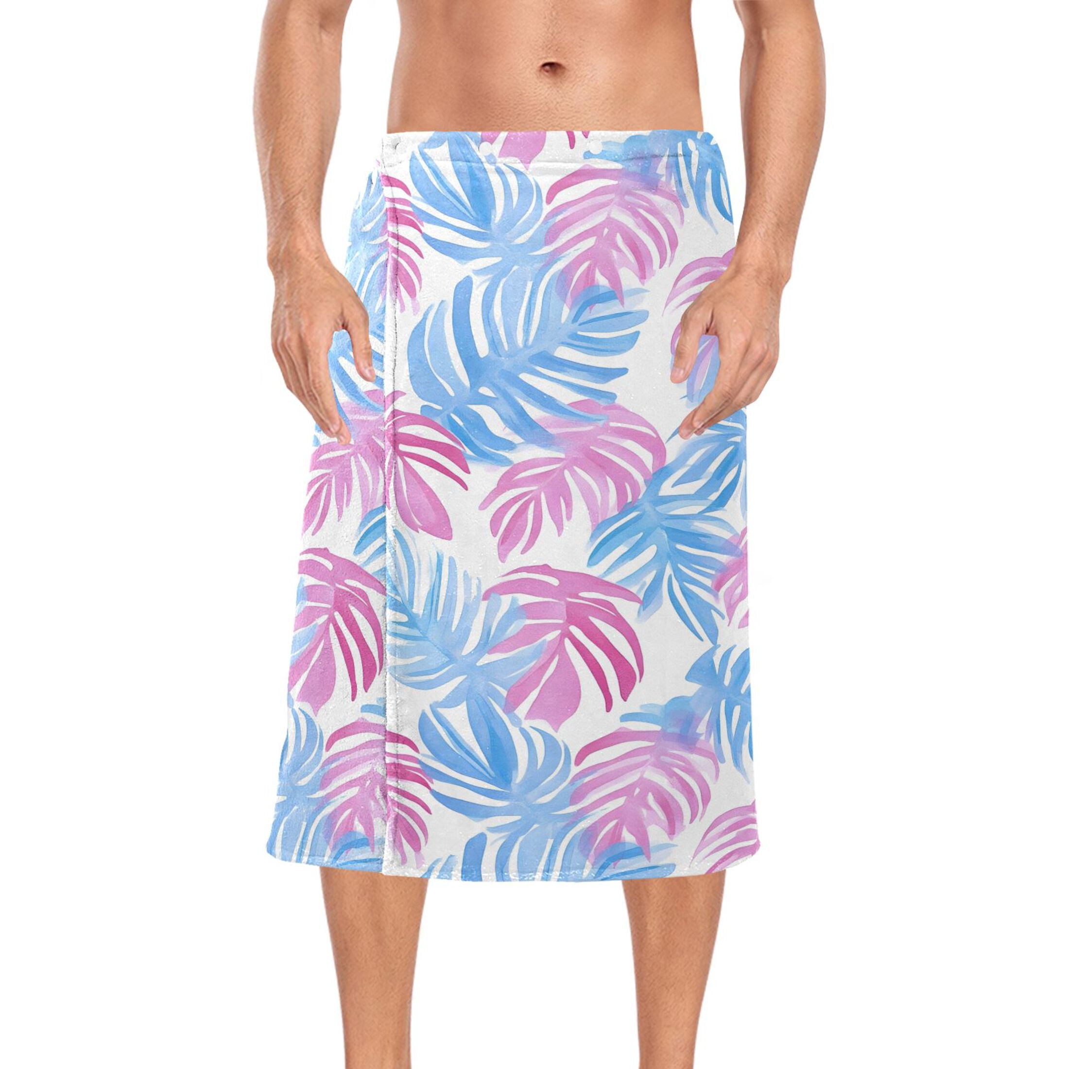 Ryvnso Men's Adjustable Shower Wrap Palm Leaf Bath Towels with Snap ...
