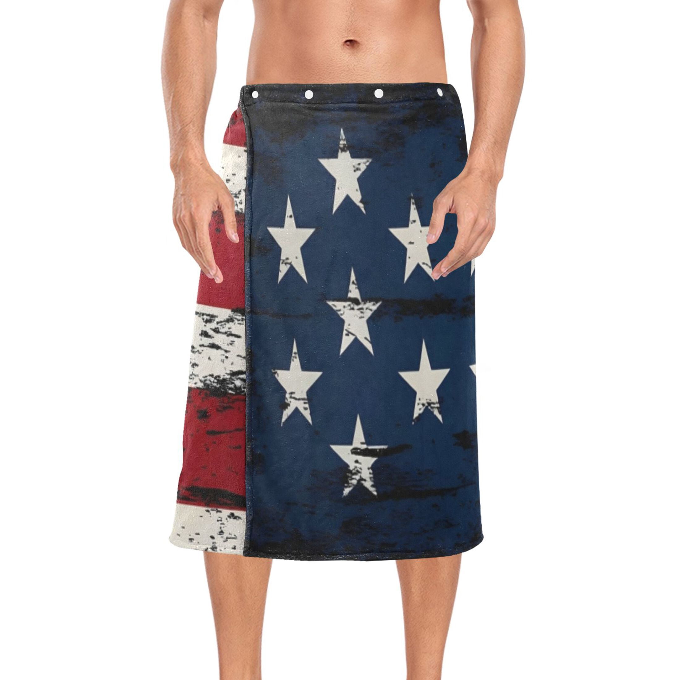 Ryvnso Men's Adjustable Shower Wrap Retro American Flag Bath Towels ...