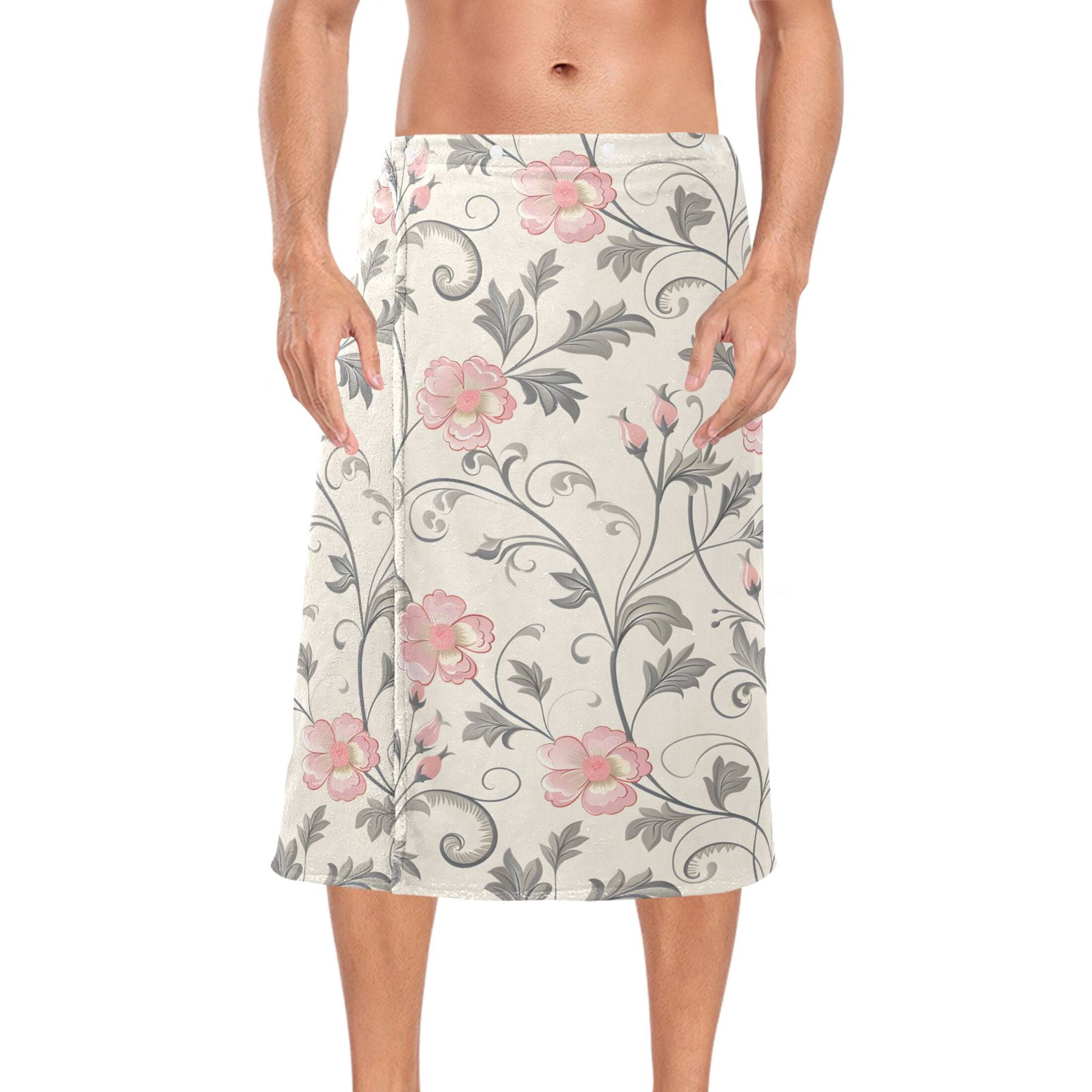 Ryvnso Men's Adjustable Shower Wrap Retro Art Flowers Bath Towels with ...