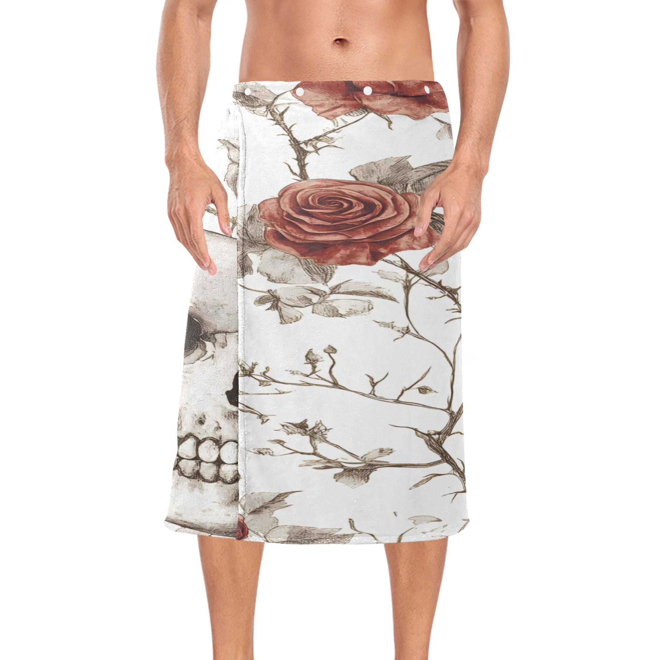 Ryvnso Men's Adjustable Shower Wrap Skull Retro Roses Bath Towels with ...