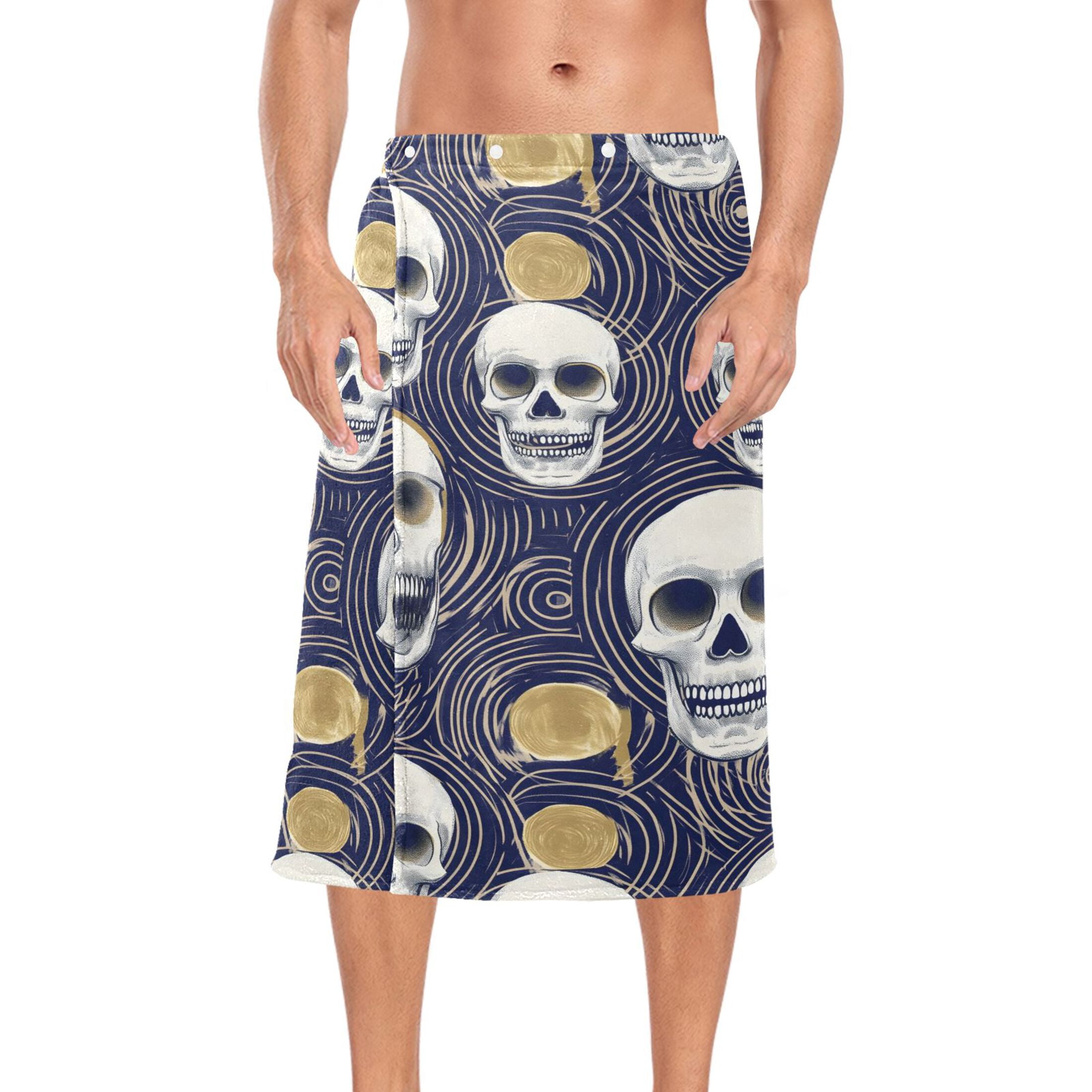 Ryvnso Men's Adjustable Shower Wrap Skull Swirl Line Bath Towels with ...