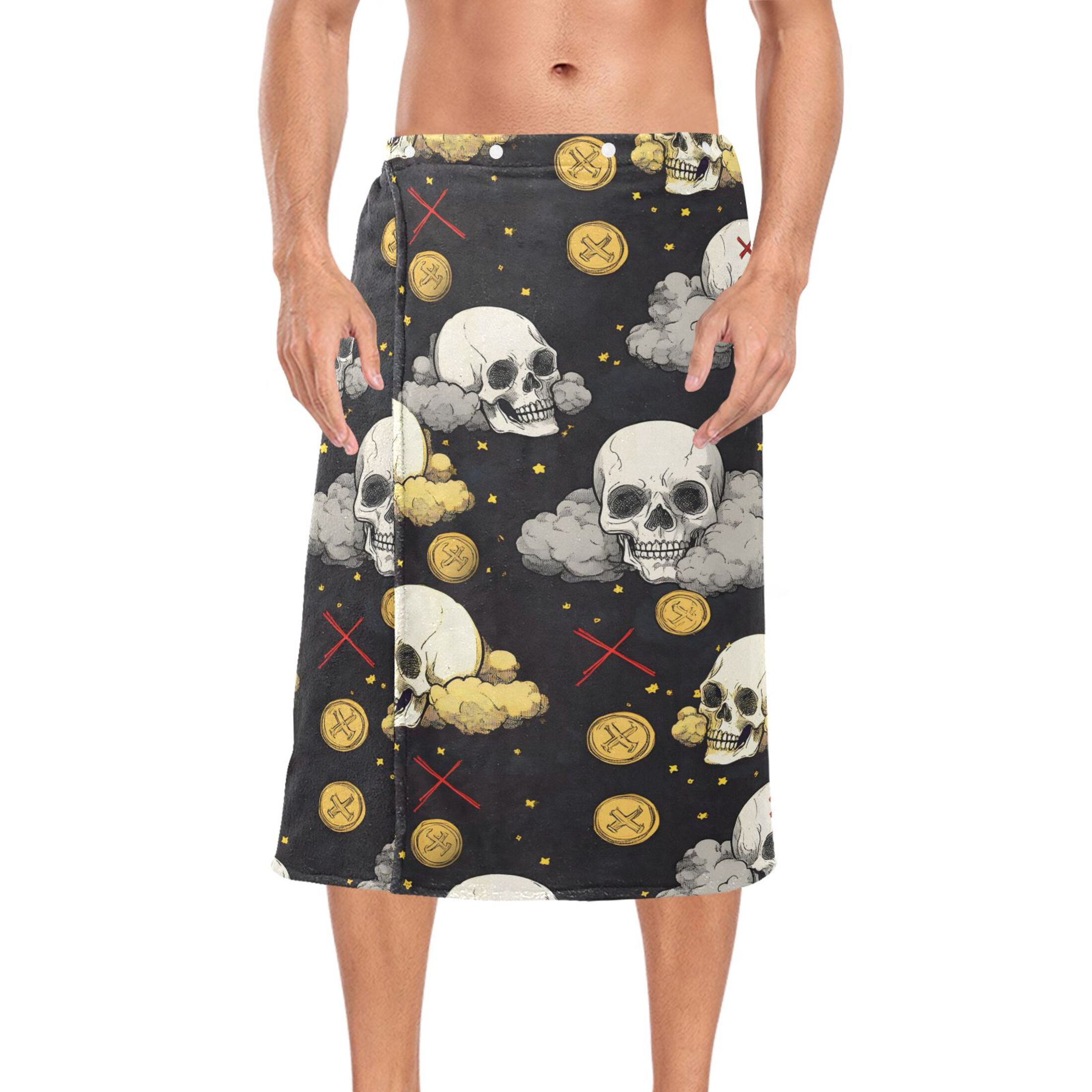 Ryvnso Men's Adjustable Shower Wrap Skull on Clouds Bath Towels with ...